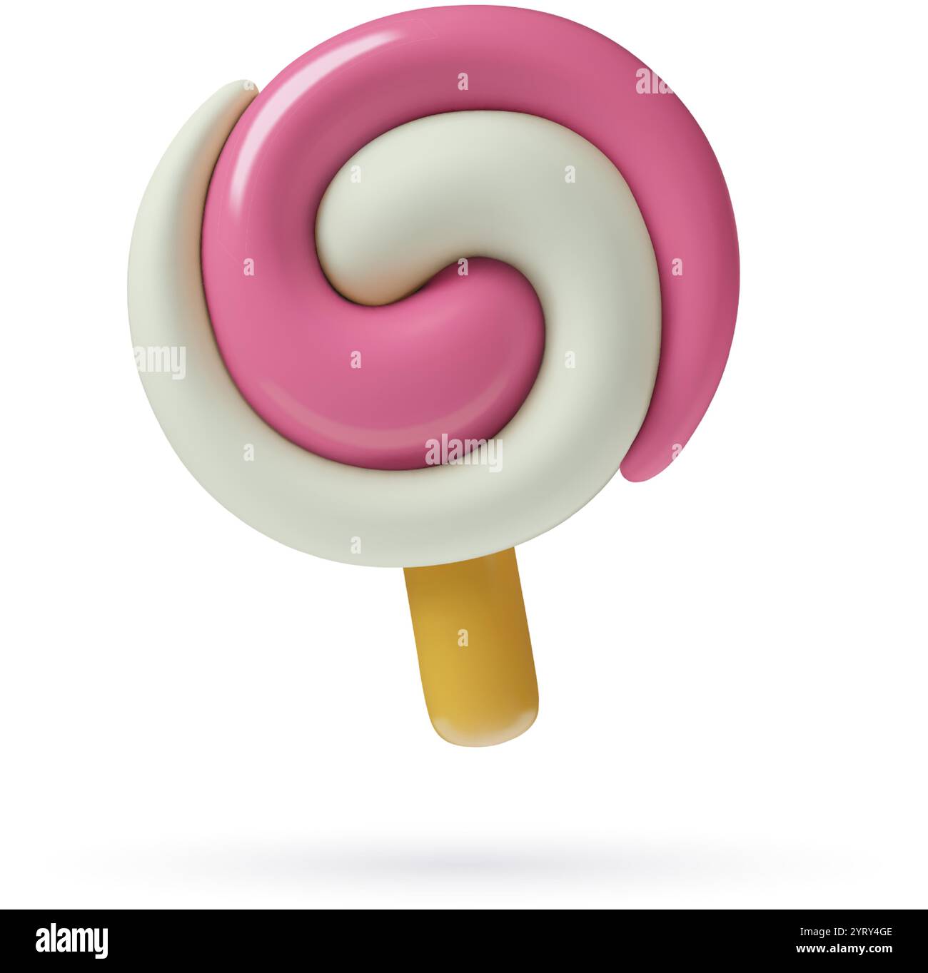 3d cute candy icon. Pink swirl lollipop on a stick realistic three ...