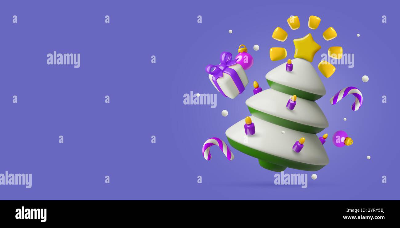3d Christmas and New Year tree background with presents and holiday ...
