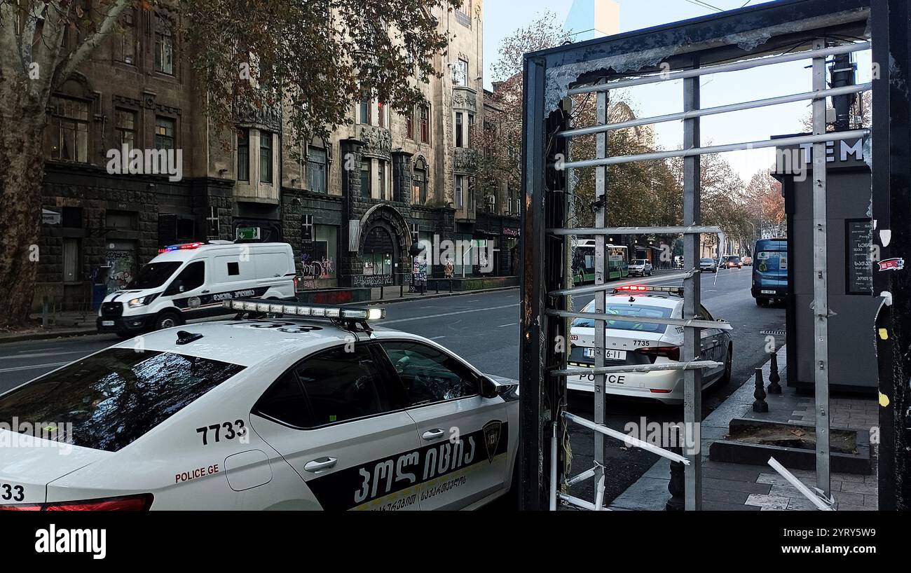 Ministry of Internal Affairs of Georgia police cars after dispersing ...