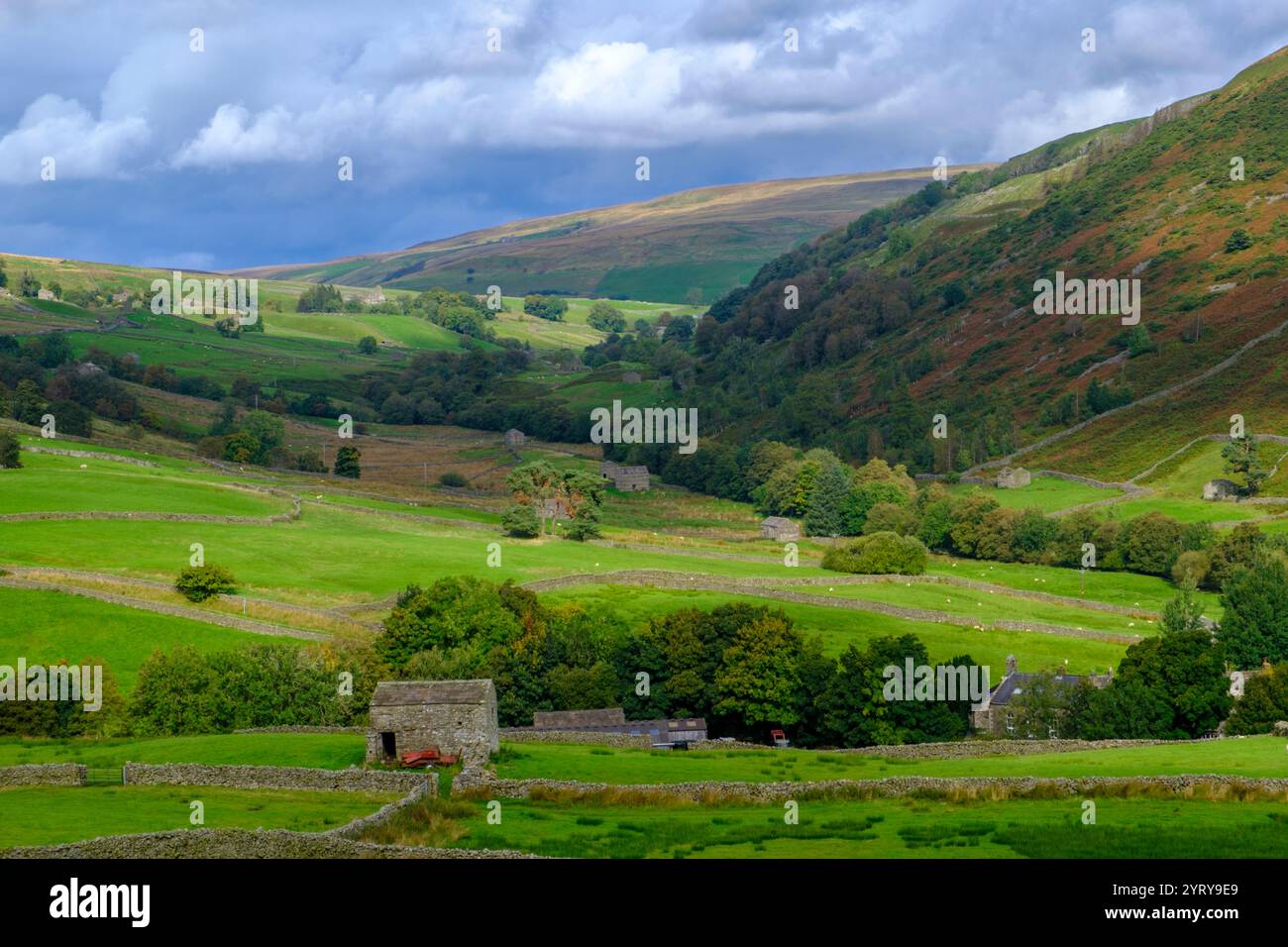 Yorkshire Dales early autumn landscape near Thwaite village in ...