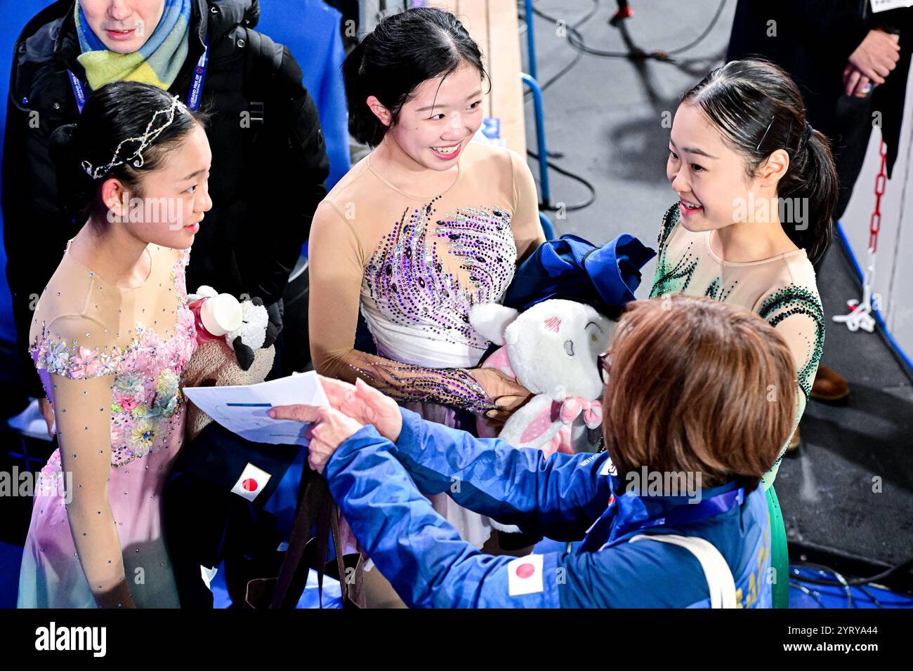 Grenoble, France. December 5, 2024. L-R, Kaoruko WADA (JPN), Ami NAKAI (JPN), Mao SHIMADA (JPN ...
