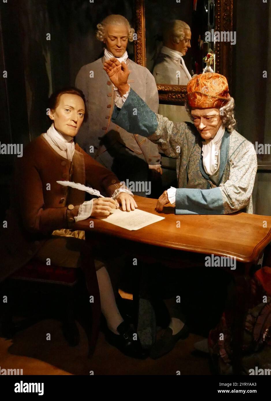 Waxwork sculptures of leading Enlightenment figures of France. (Left to ...