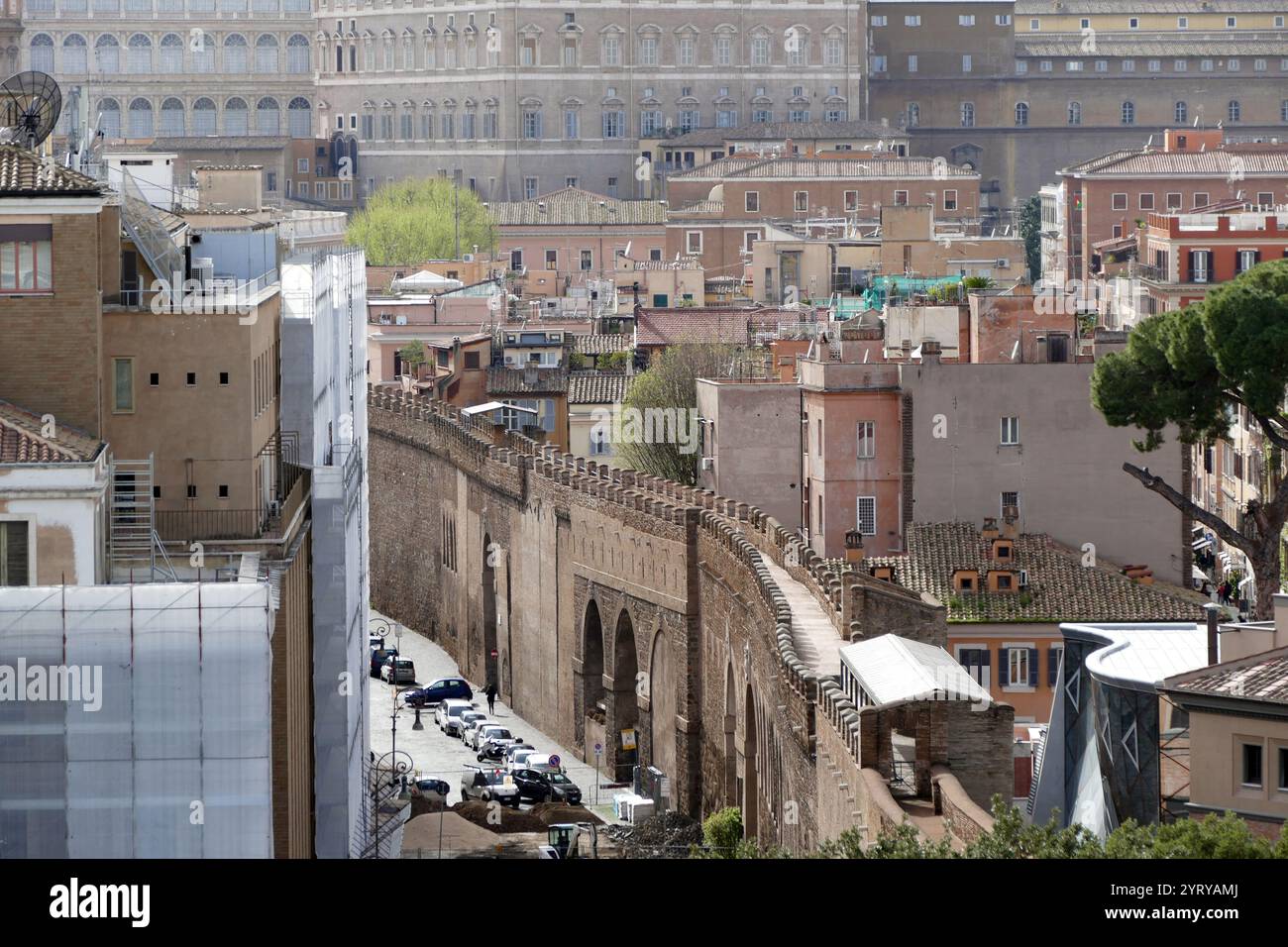 Papal apartment, and city wall,, Vatican City, Rome. The Papal ...