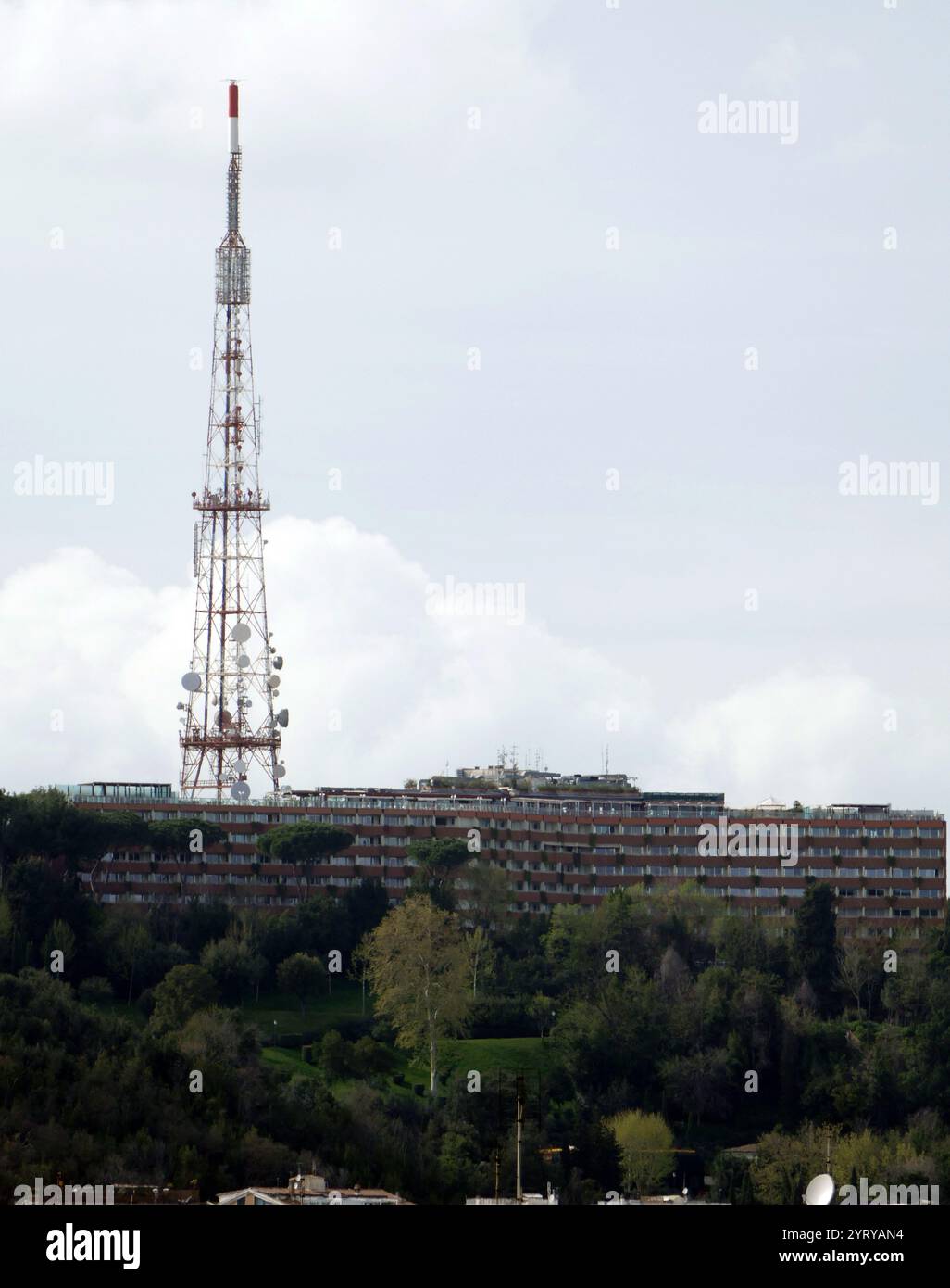 Radio Vaticana, administration building and radio masts at Vatican City ...