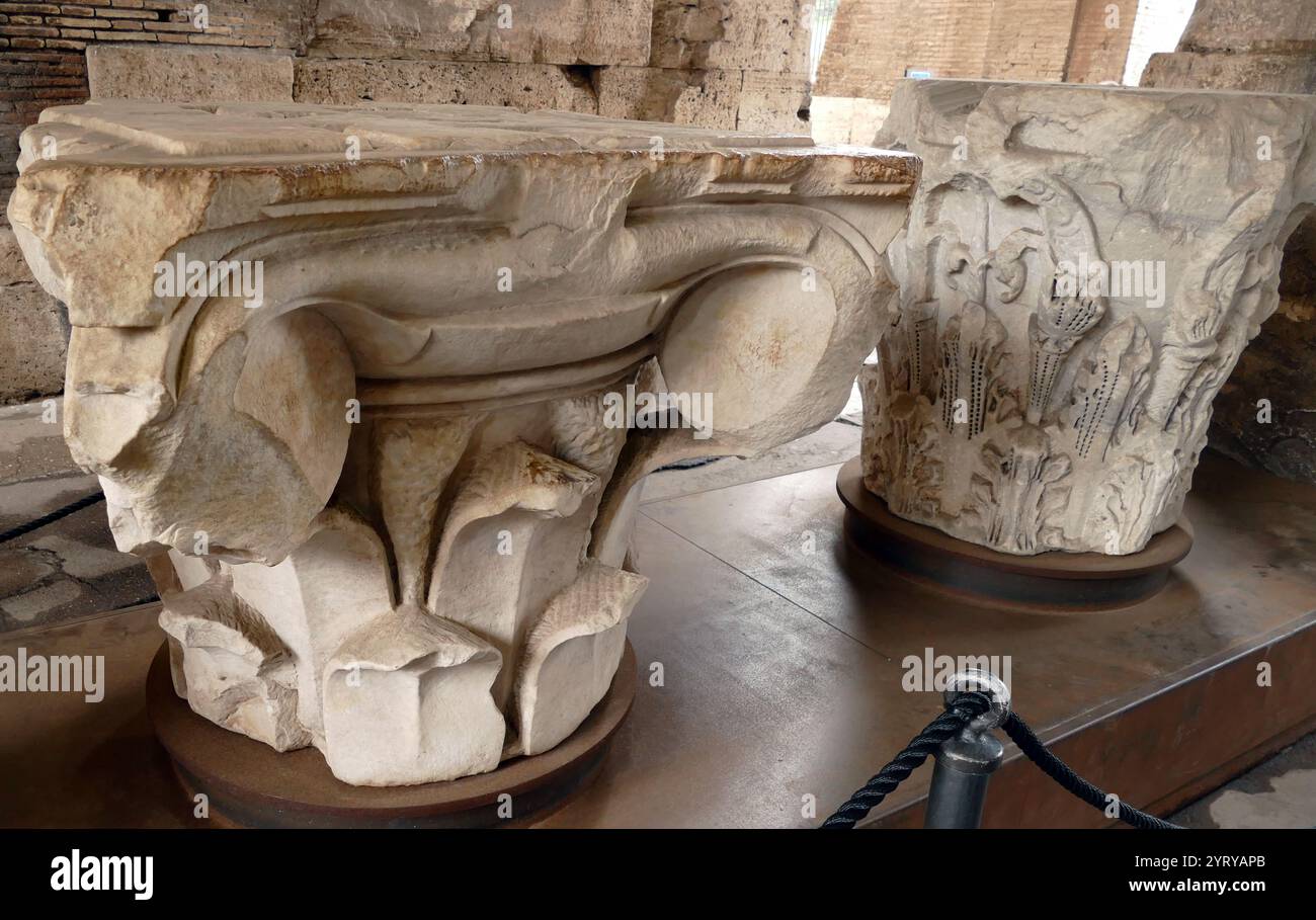 Capitols inside the Colosseum or Coliseum, amphitheatre in the centre ...