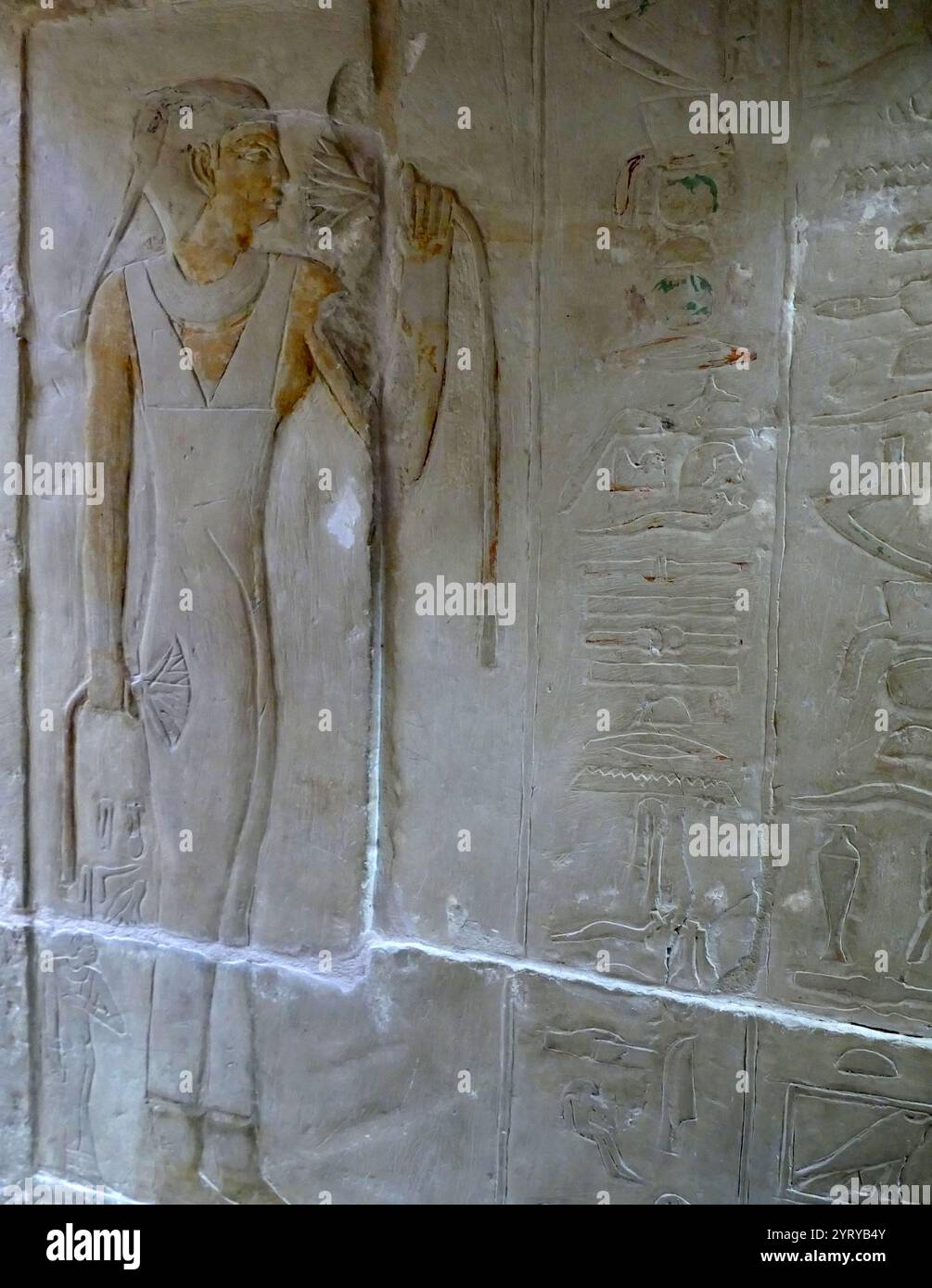 Painted Egyptian wall relief, from the Tomb of Princess Idut, King Unas ...