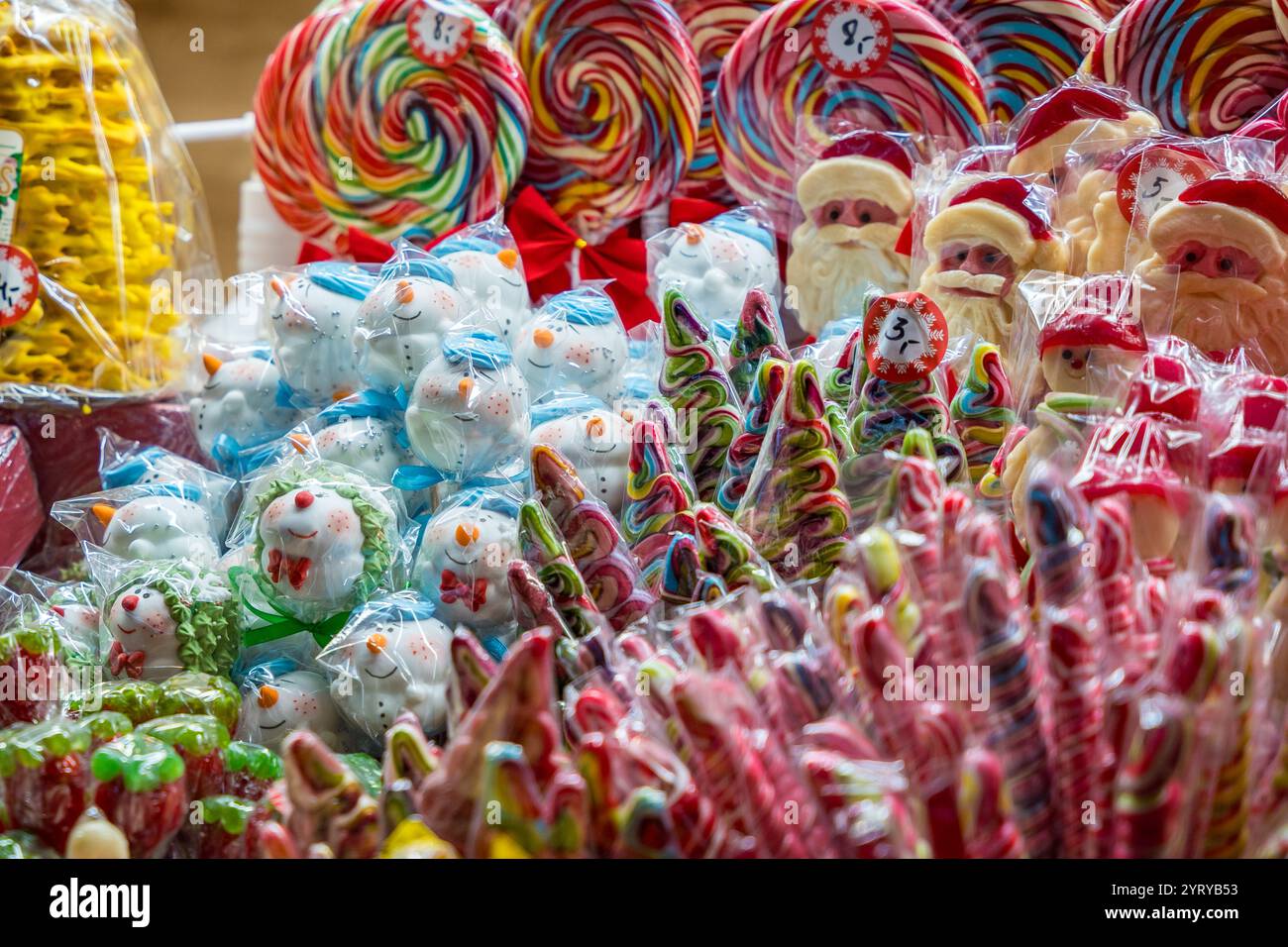 Colorful candy display with festive themes Stock Photo - Alamy