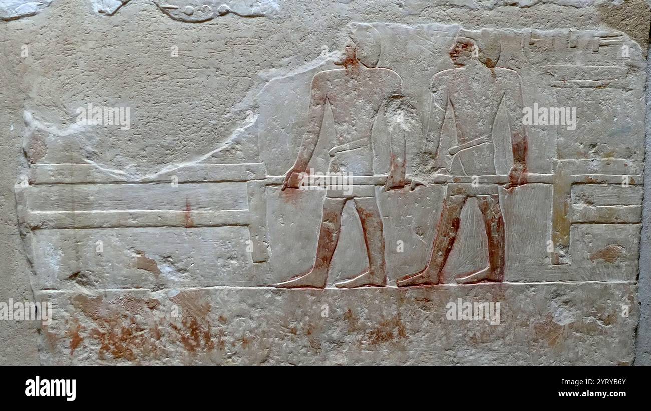 Painted Egyptian wall relief, from the Tomb of Princess Idut, King Unas ...