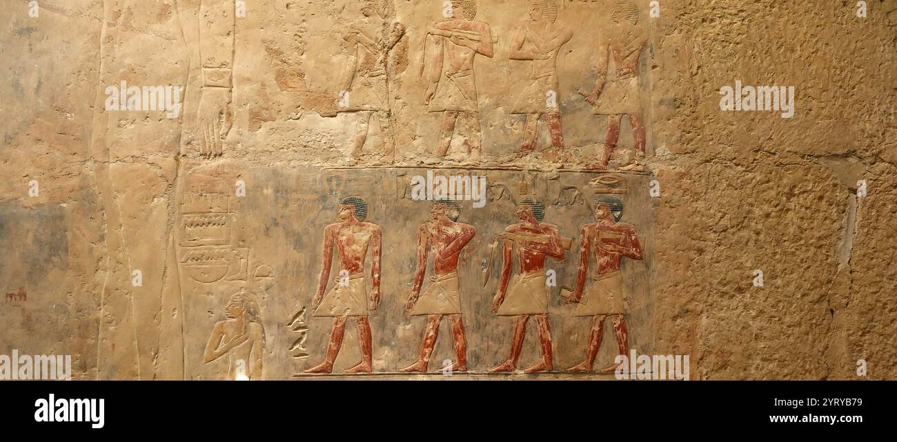 Painted Egyptian wall relief, from the Tomb of Princess Idut, King Unas ...