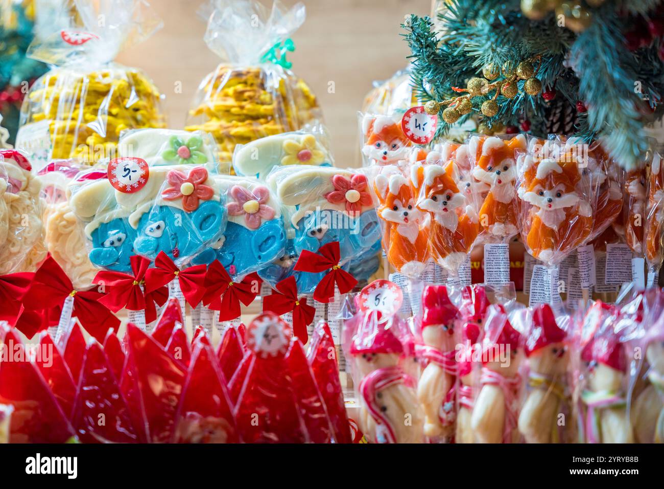 Colorful candy display with festive themes Stock Photo - Alamy