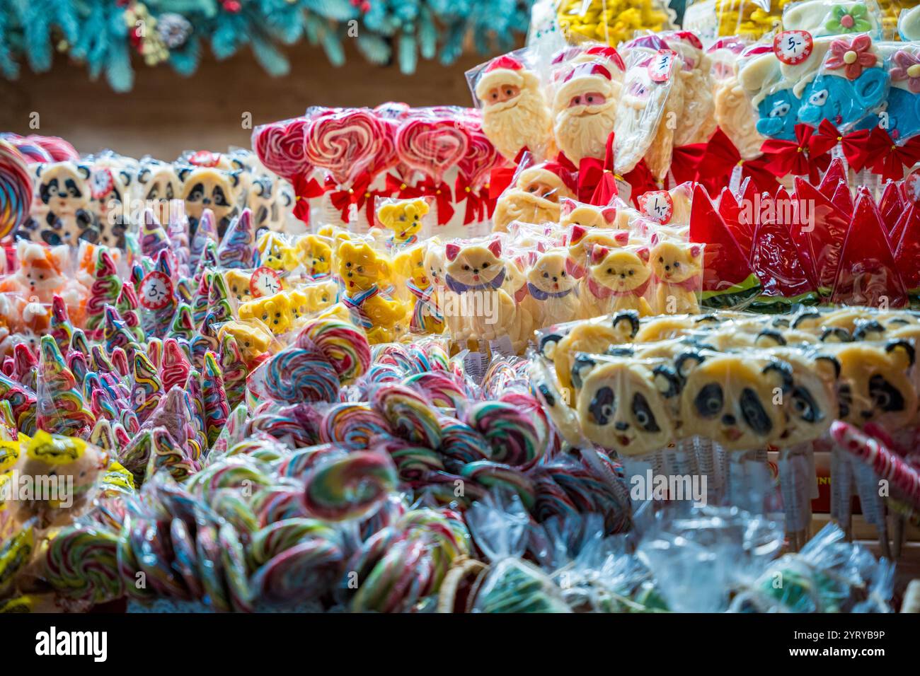 Colorful candy display with festive themes Stock Photo - Alamy
