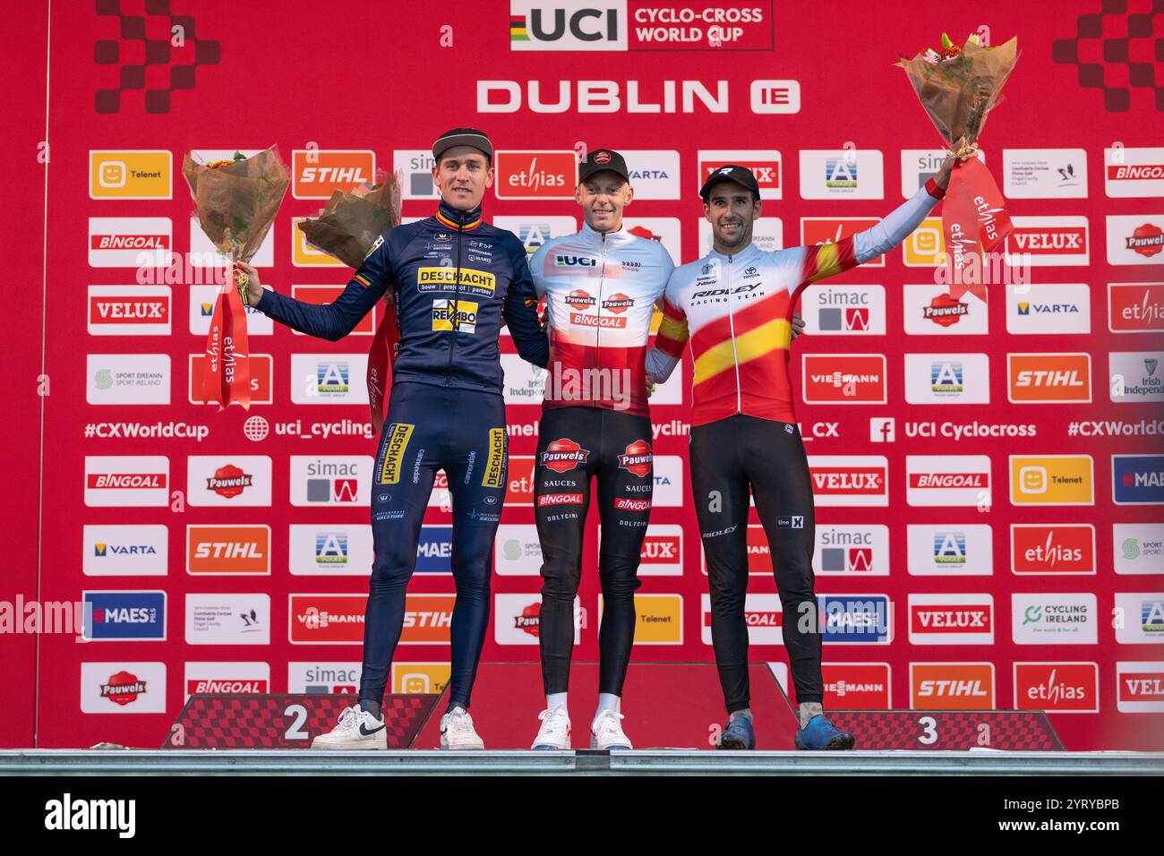The Elite men's podium at the UCI Cyclocross World Cup Dublin Stock ...