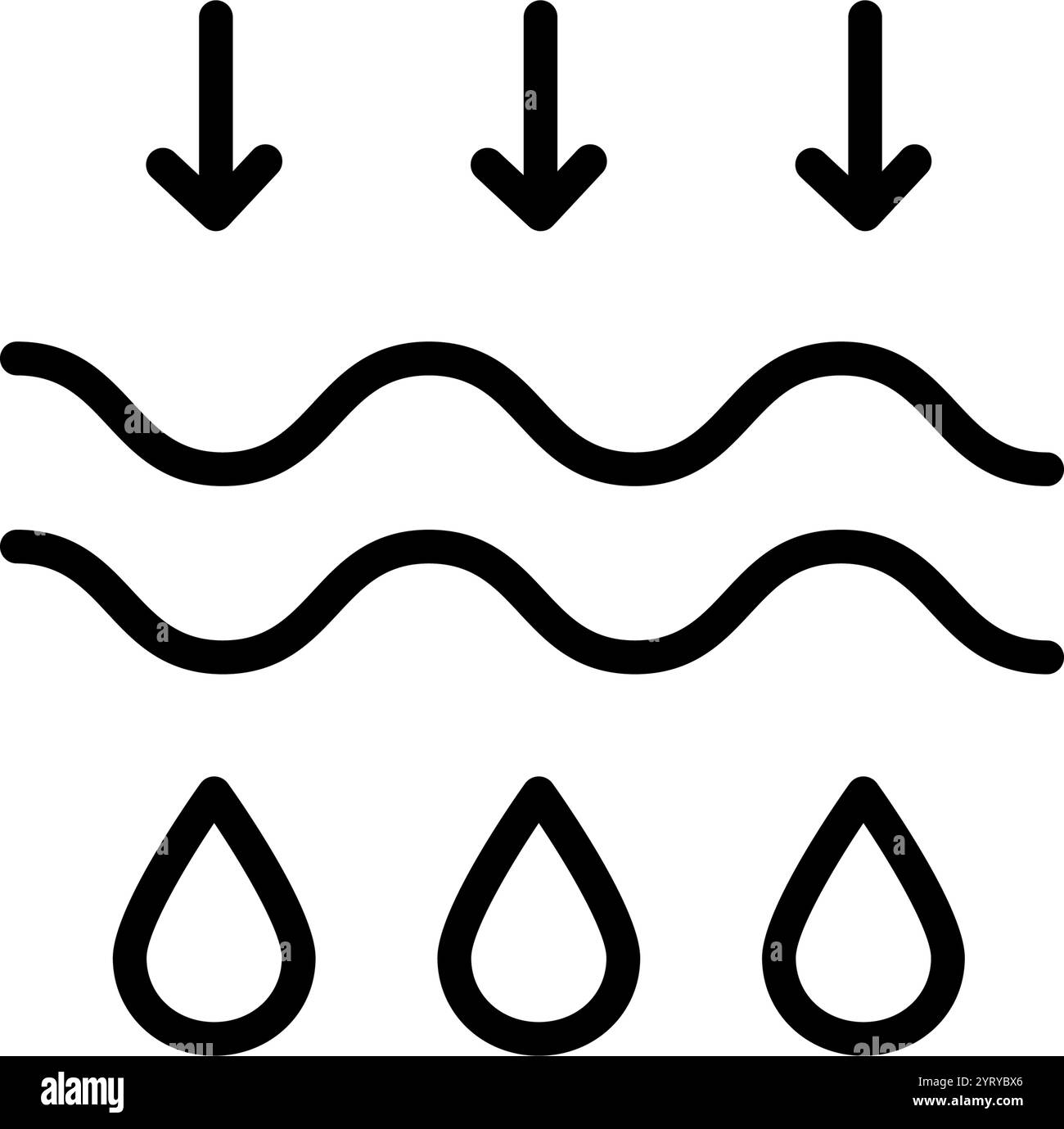 Water filtration line icon. Rain drops, H2O molecule, purification ...