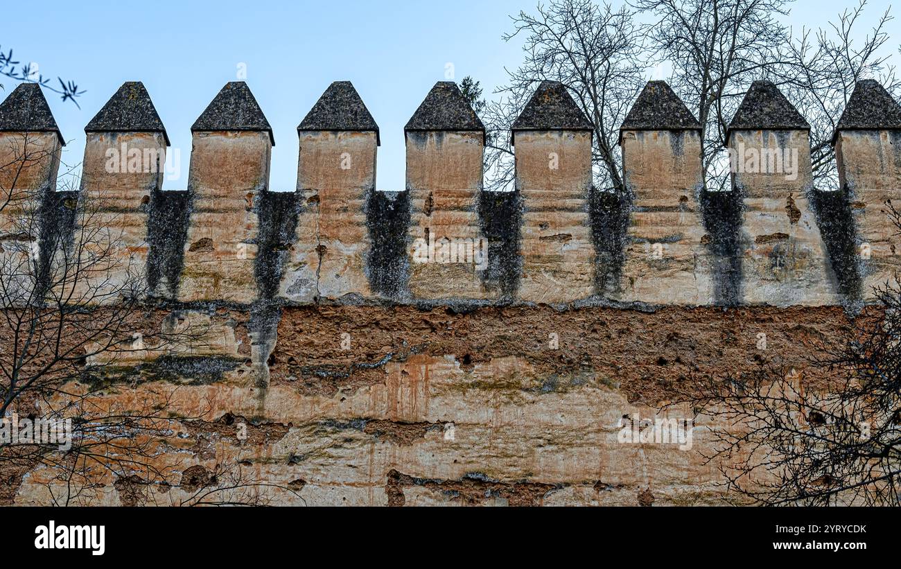 Ancient merlons in a fortified wall of the Alhambra palace and fortress ...