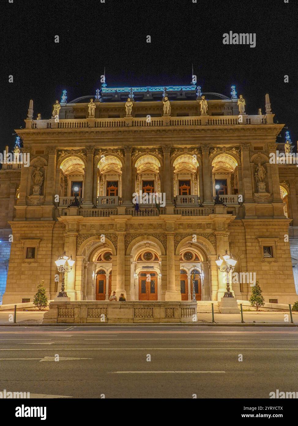 Hungary, Budapest, Night view of Hungarian State Opera House, Andrassy ...