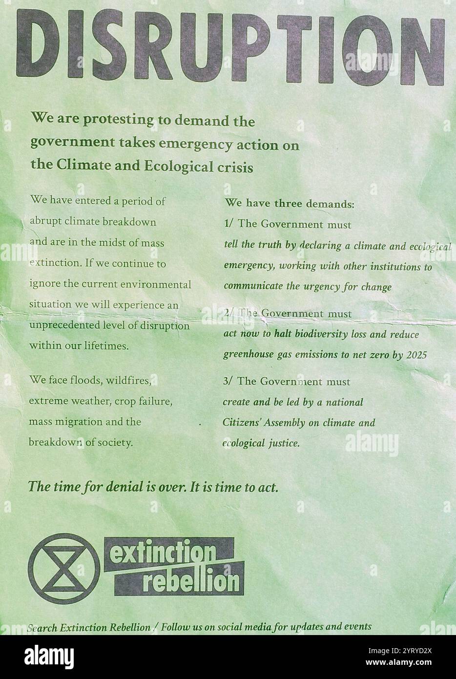 Propaganda poster for Extinction Rebellion, a global environmental ...