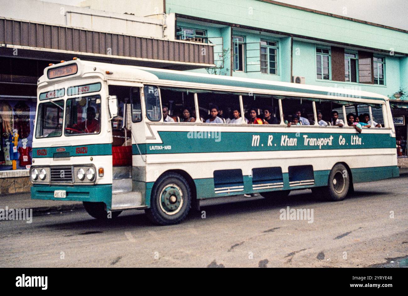 A bus full of passengers in Nadi town on Viti Levu Island in Fiji ...