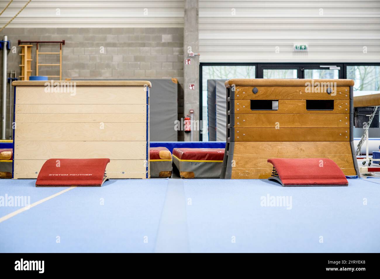 Gymnastics vaulting boxes in a sports hall, highlighting training ...