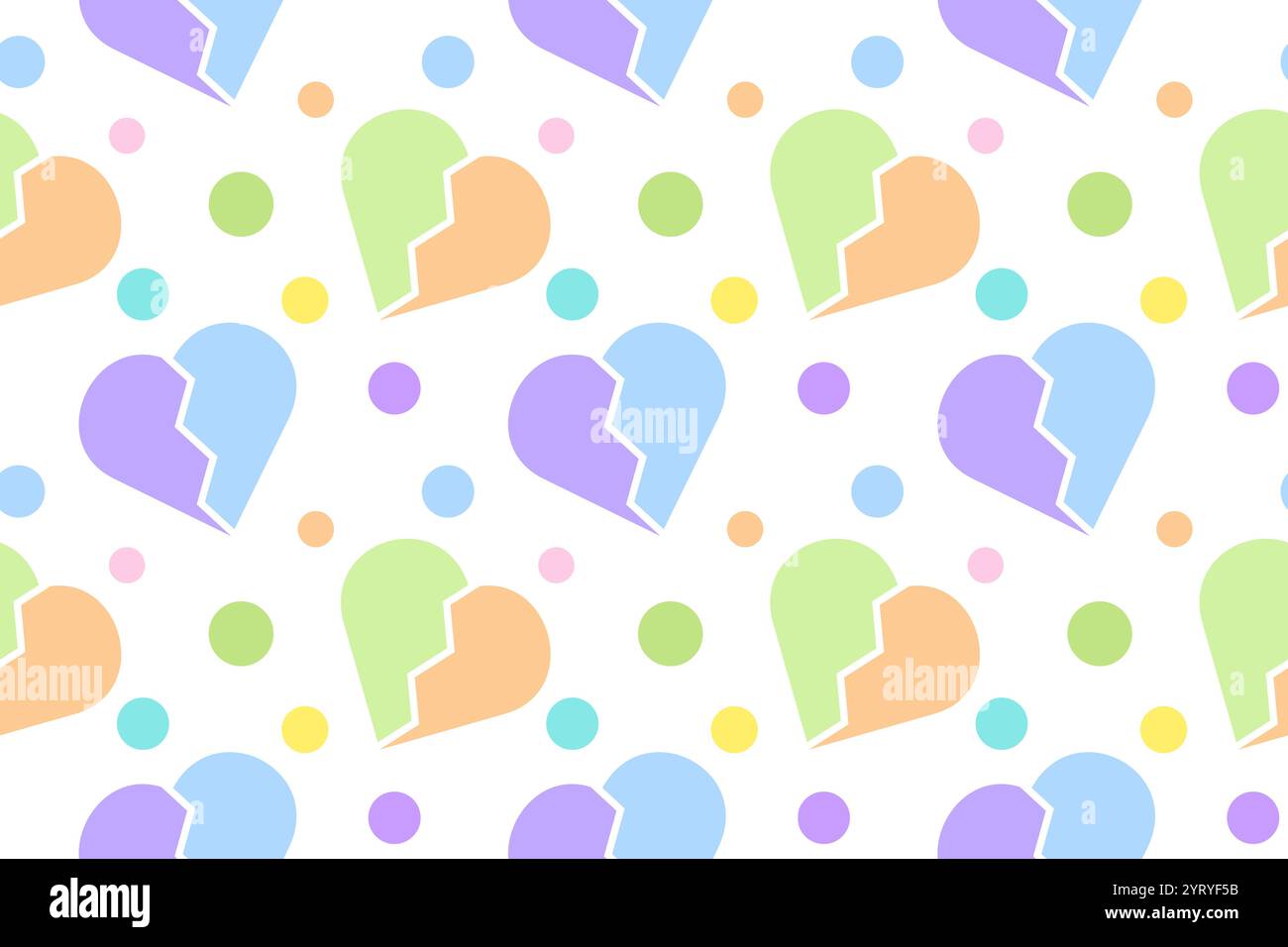 Repeating pattern of pastel-colored broken hearts and playful dots on a ...