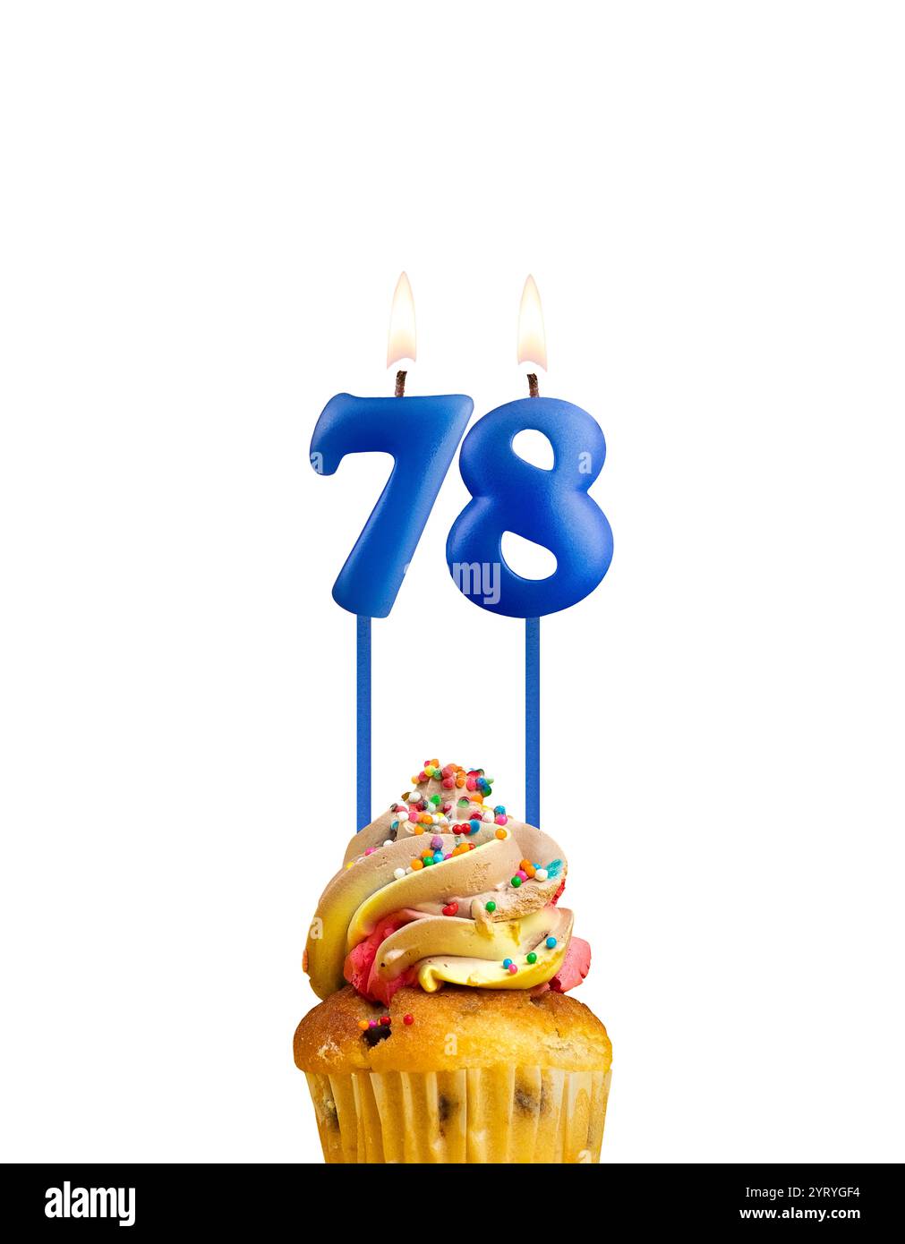Candle in shape of the number 78 - Blue birthday on a white background ...