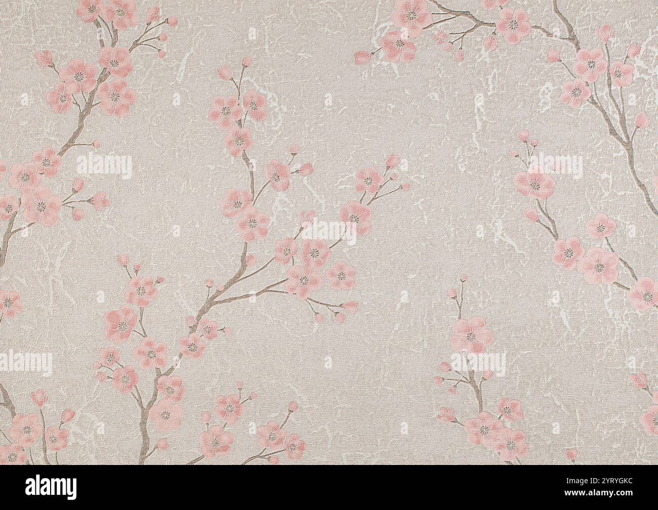 A piece of light beige textured paper wallpaper with a Japanese sakura ...