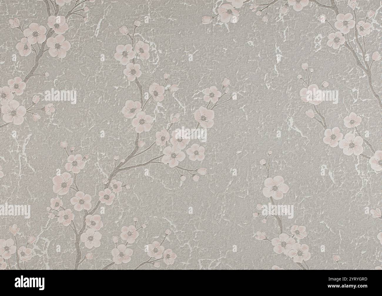 A piece of paper grey textured wallpaper with a Japanese sakura pattern ...