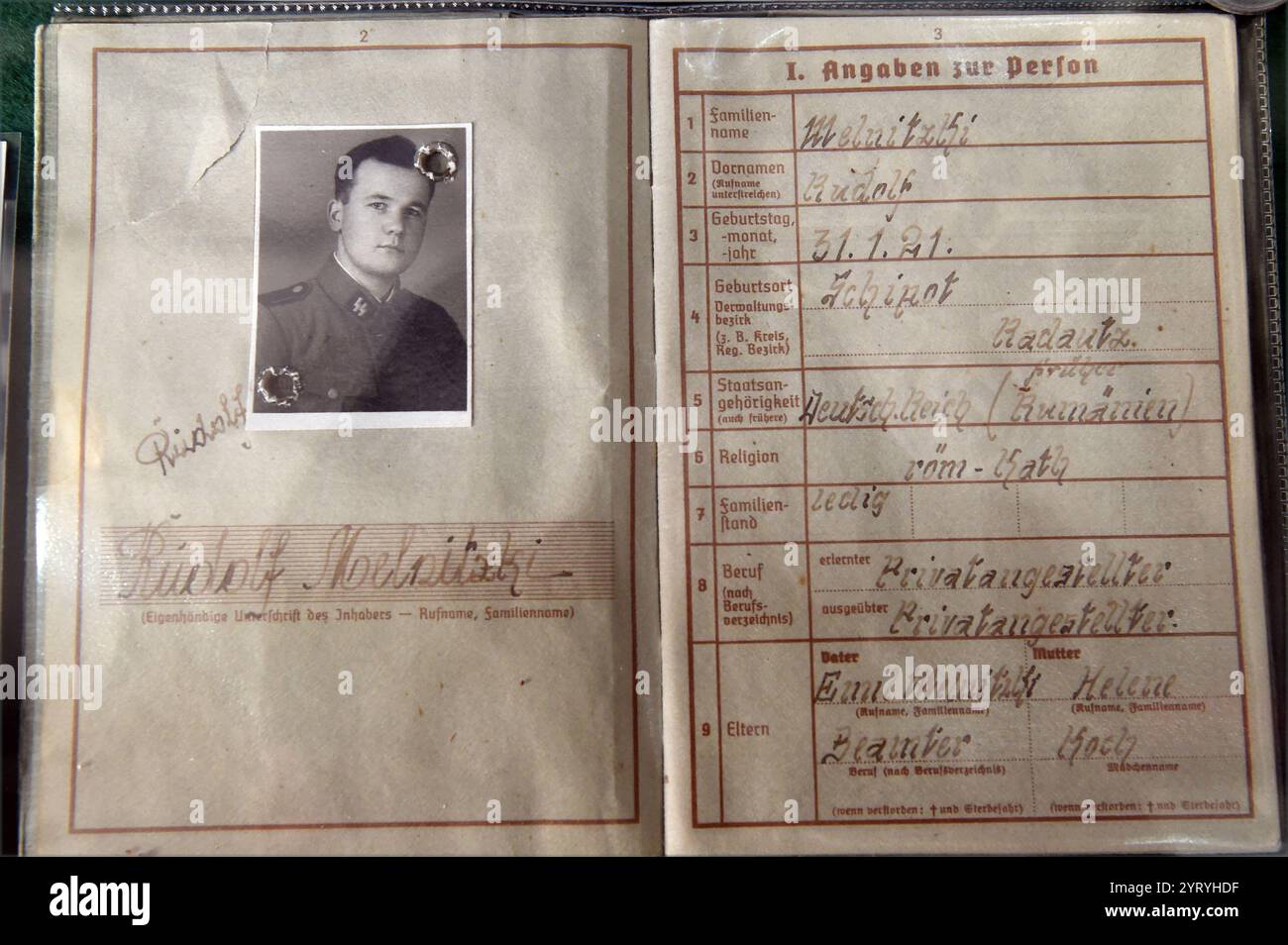 German Nazi identity document used by a soldier at a Death Camp during ...