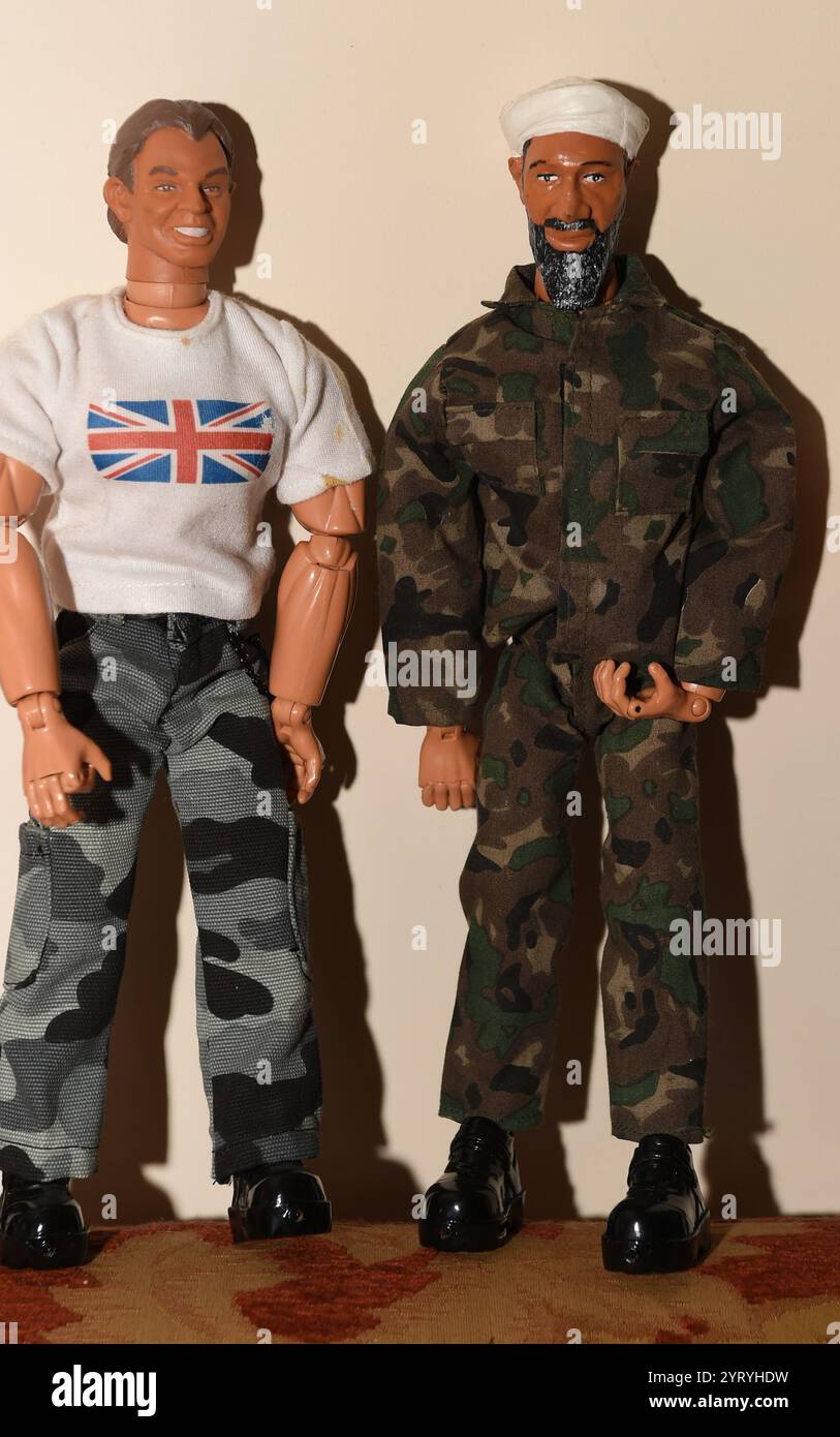 Models depicting British Prime Minister Tony Blair and Osama Bin Laden ...