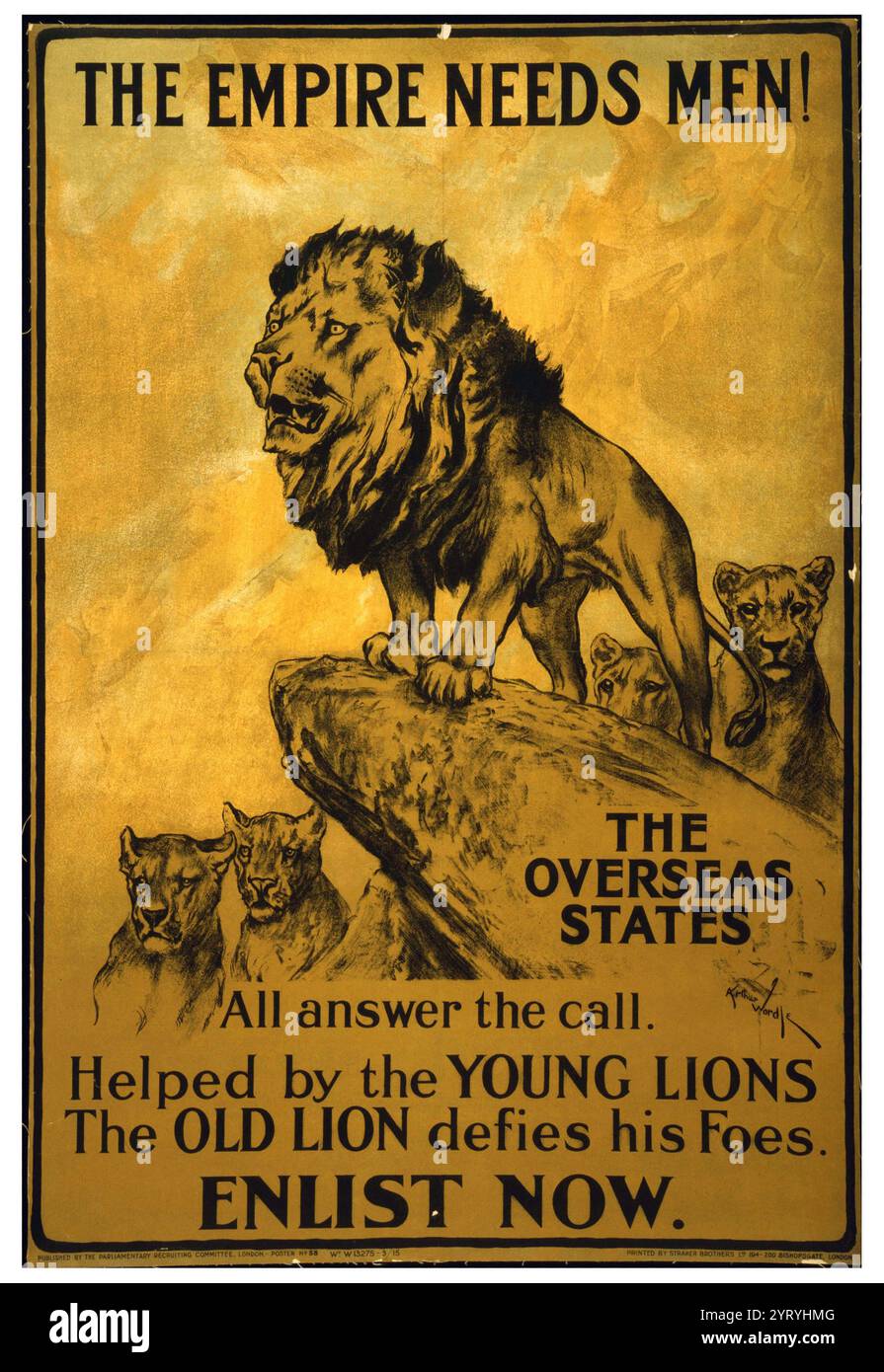First World War poster. Designed by Arthur Wardle, the poster urges men ...
