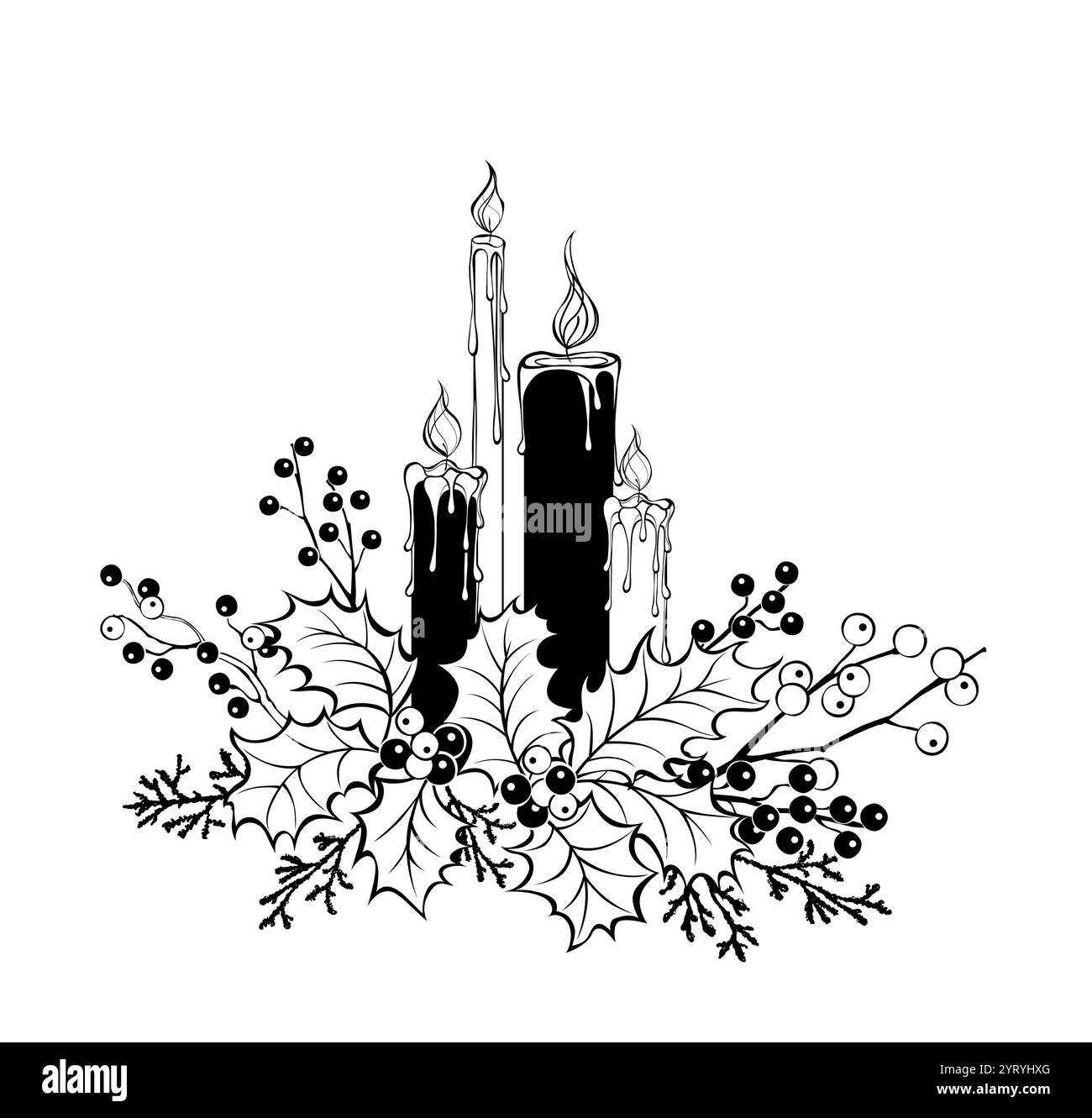 Christmas candles decoration holly Stock Vector Images - Alamy