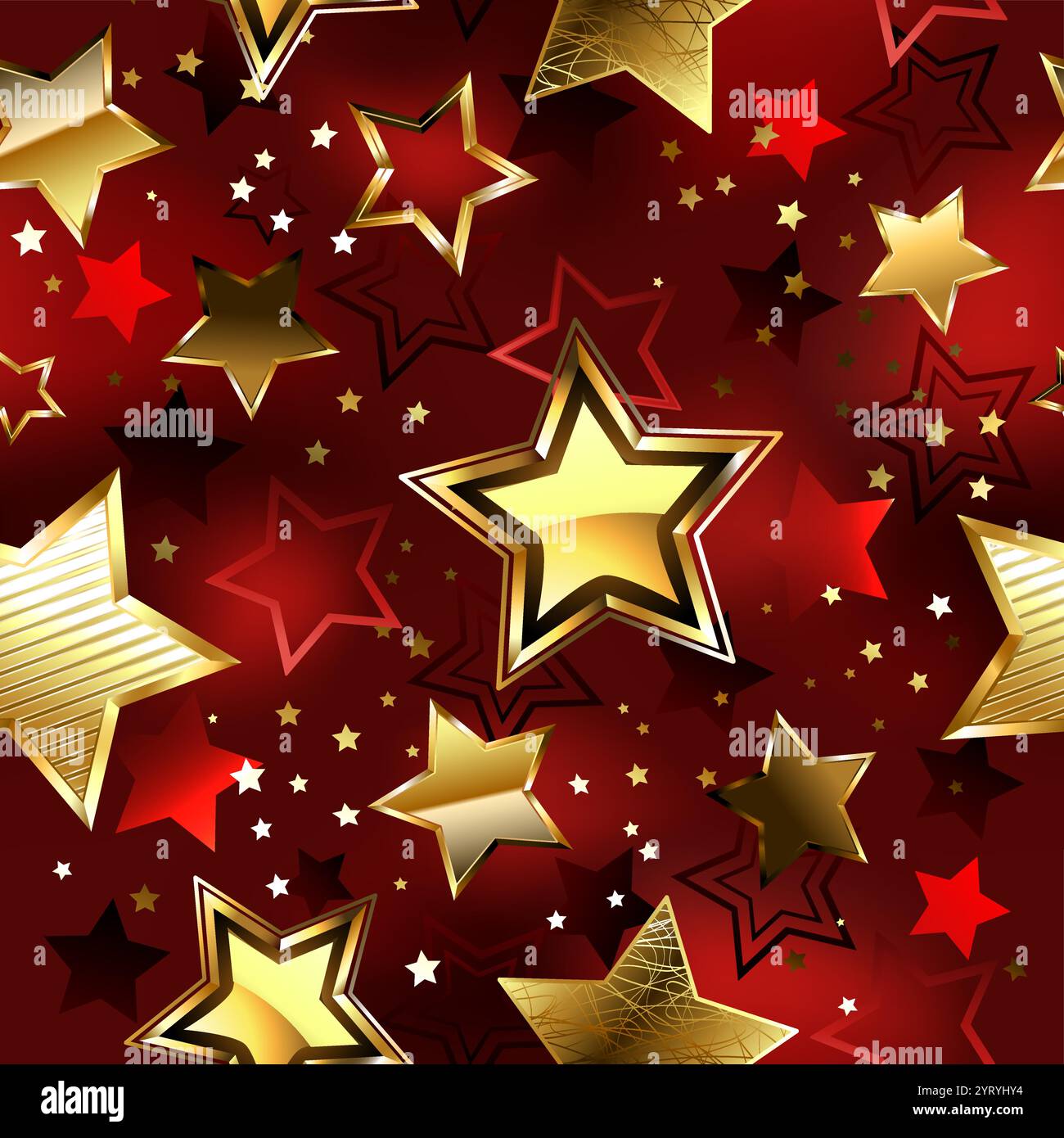 Red, bright, festive luxurious seamless background with sparkling gold stars. Gold stars Stock ...