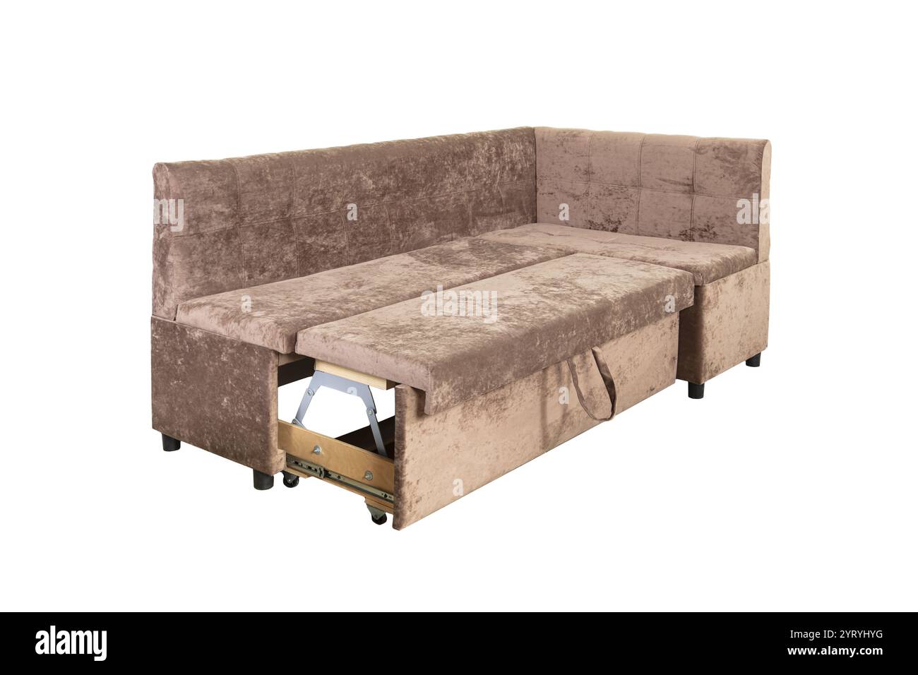 Brown sofa unfolded. Upholstered furniture made of velor fabric Stock ...