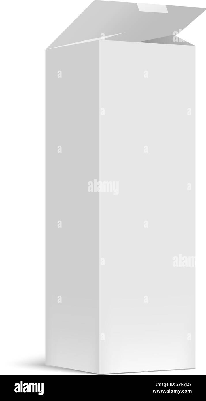 Realistic vector illustration of a tall, slender white cardboard box ...