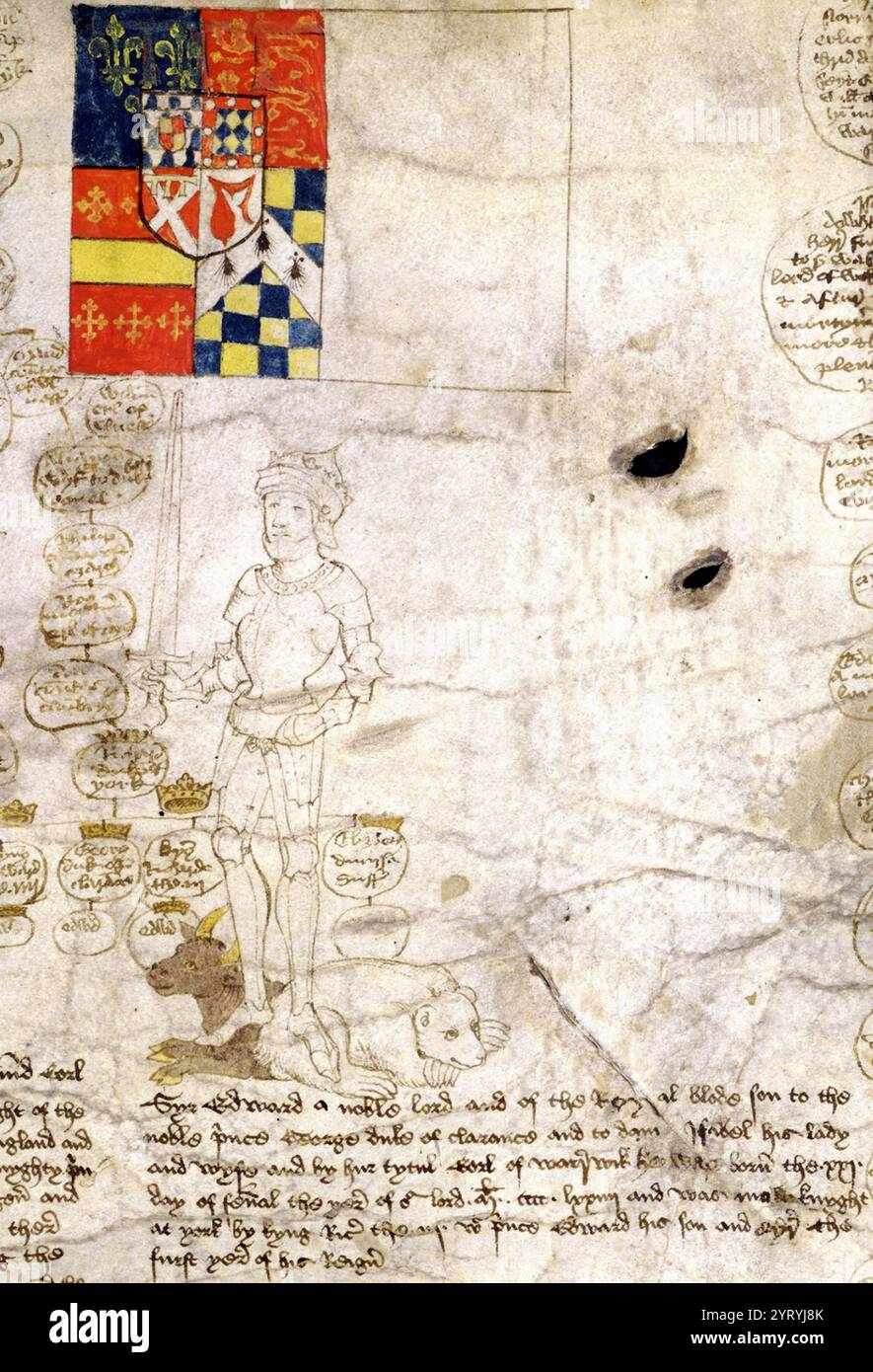 Drawing of Edward, Earl of Warwick from the Rous Roll, c. 1483 Stock ...