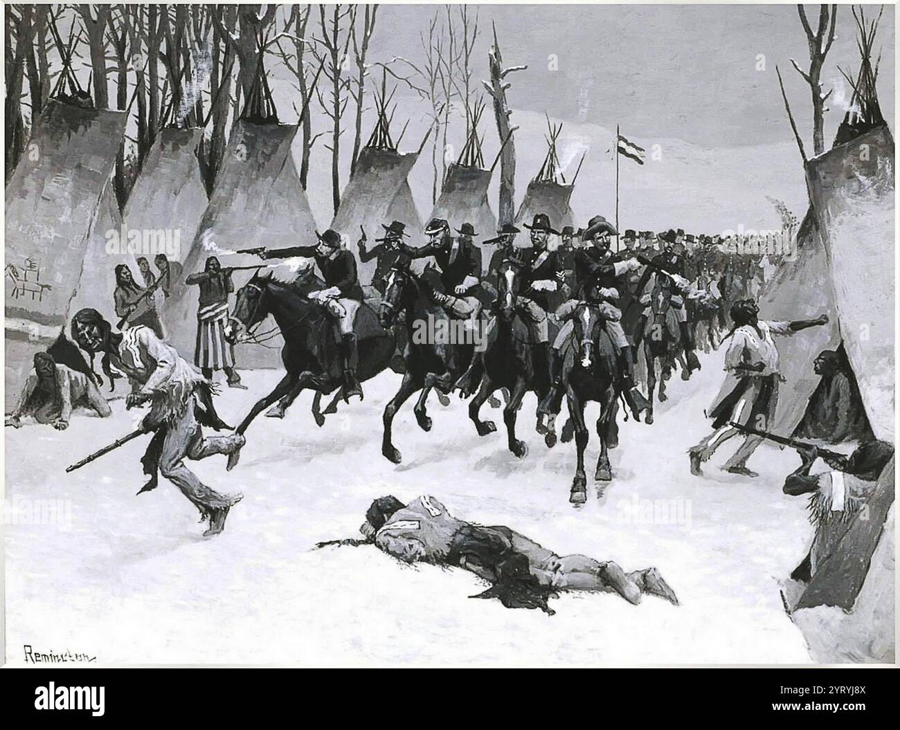 Painting of the Battle of Washita (River) - Sand Creek Massacre by ...