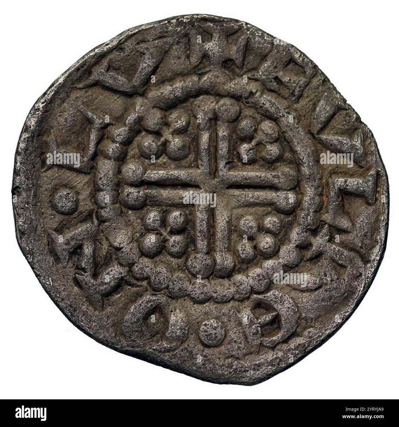 Silver coin of the reign of King John. Circa 1209 Stock Photo - Alamy