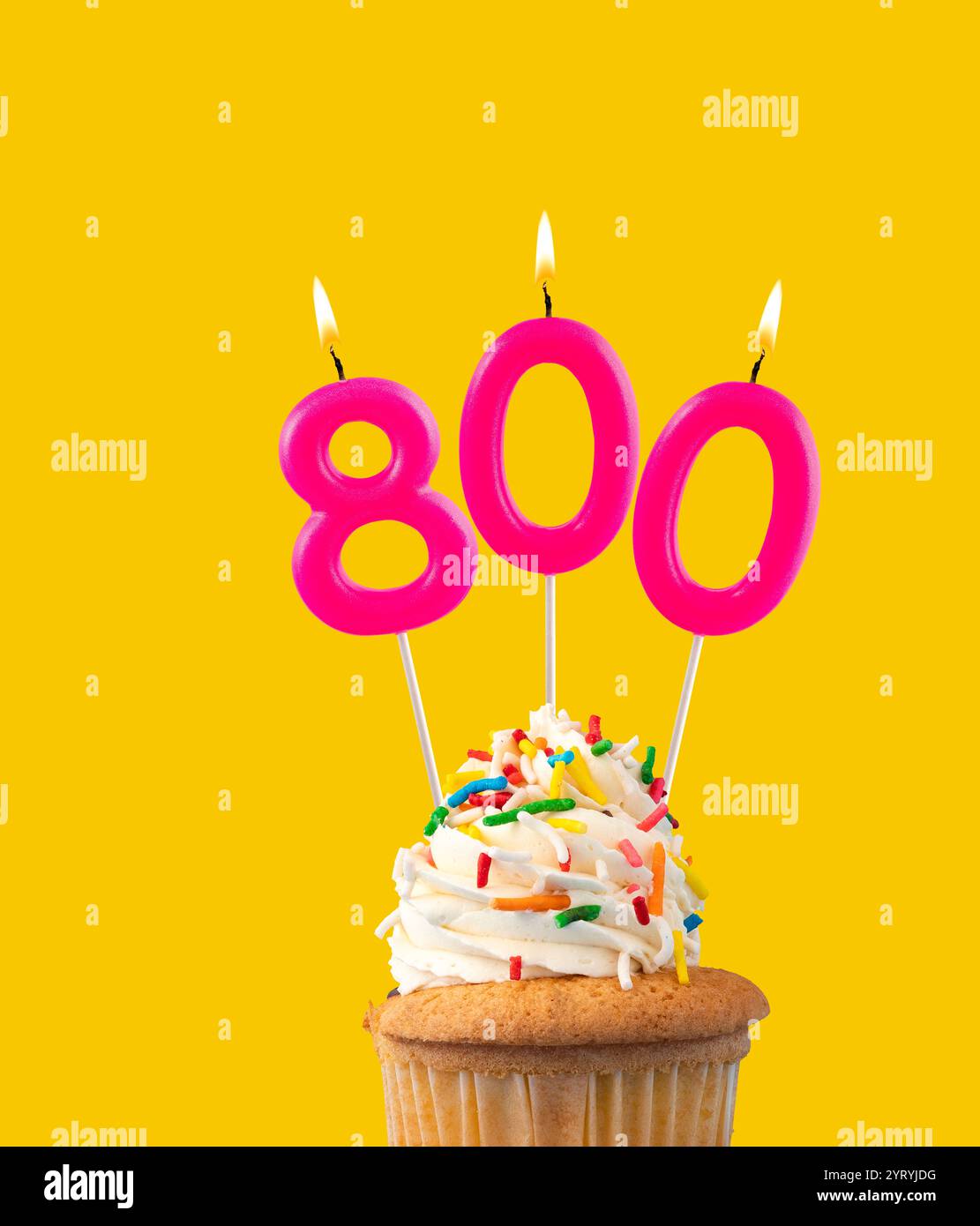 Candles forming the number 800 - Yellow background Stock Photo - Alamy