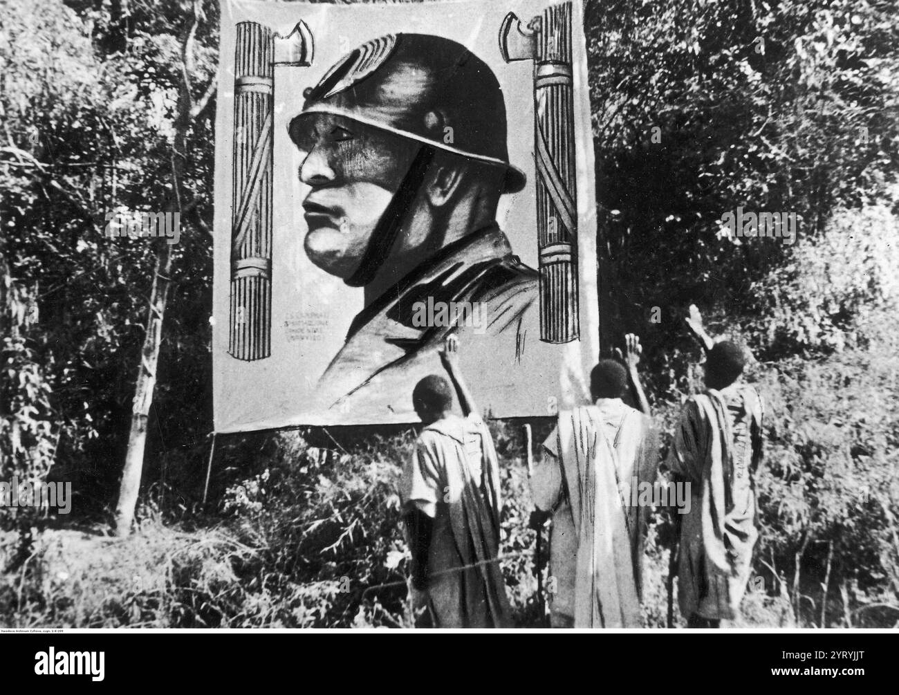 Ethiopians greeting the depiction of Mussolini at Mekelle Stock Photo ...