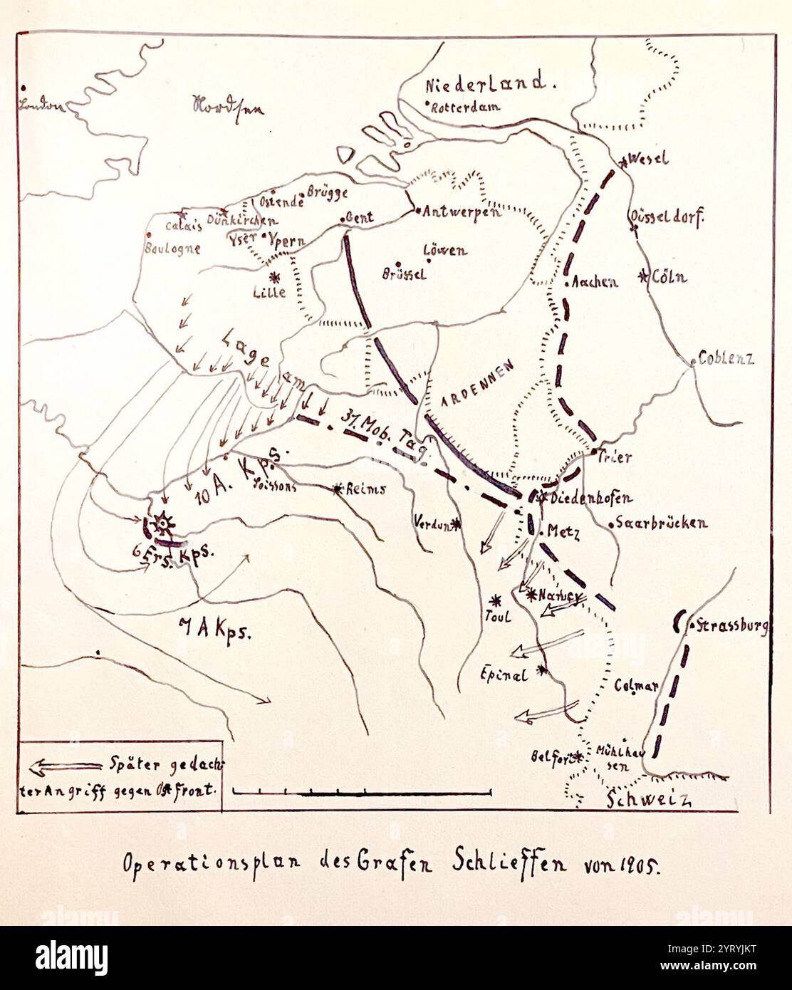 Hand drawn copy of the Schlieffen Plan produced during the first world ...