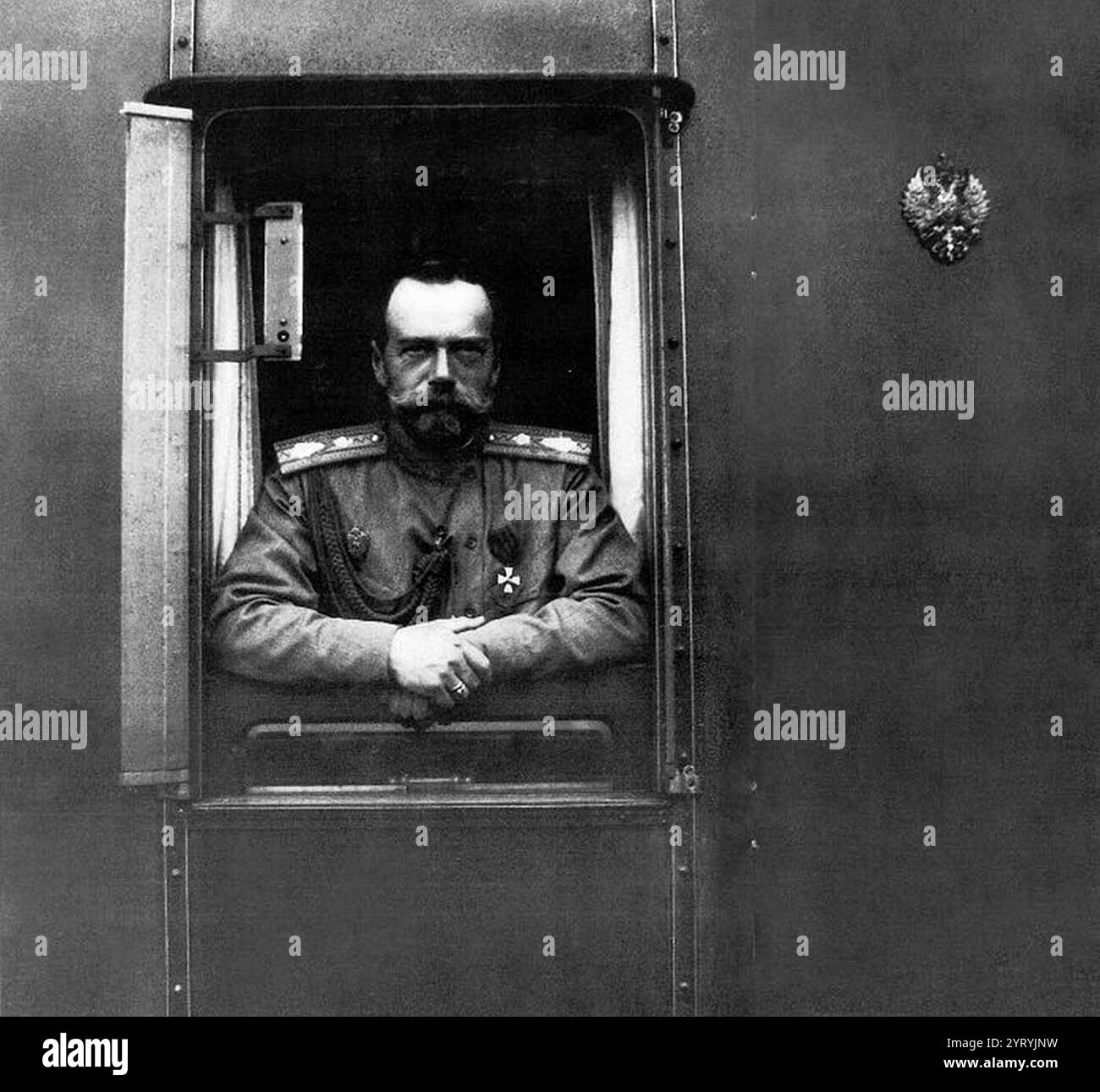 Tsar Nicholas II of Russia on board the royal train at the war front ...