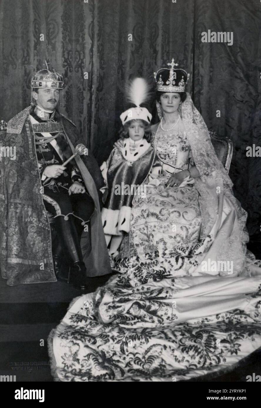 Coronation of King Charles IV and Queen Zita, with crown prince Otto ...