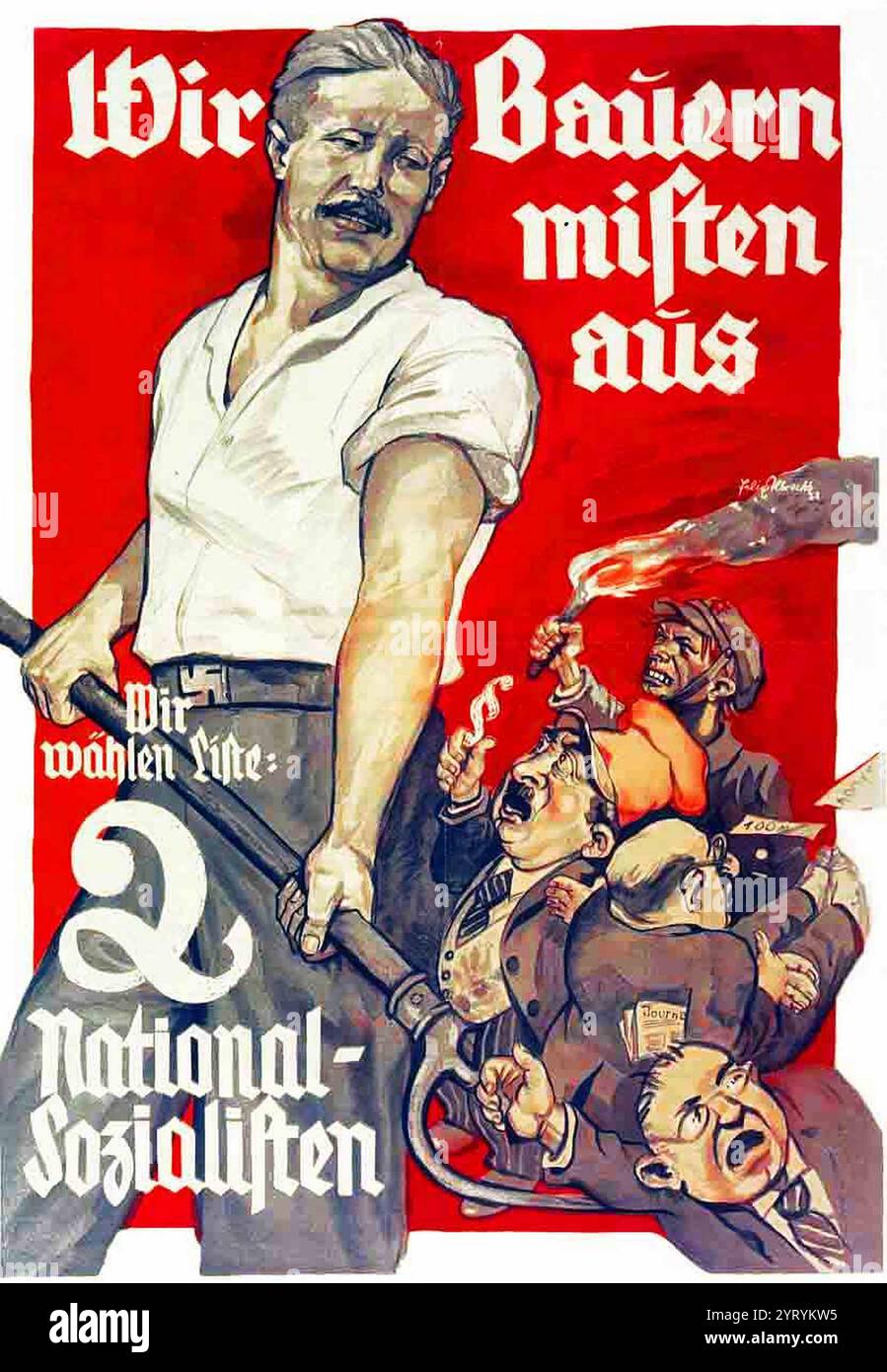(Left) 1932 Poster showing a Nazi farmer, cleaning the stables of those ...