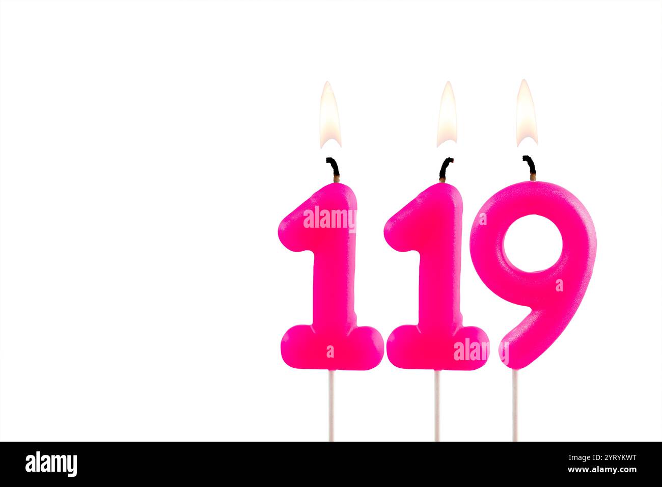 Pink number 119 birthday candle on white background Stock Photo - Alamy