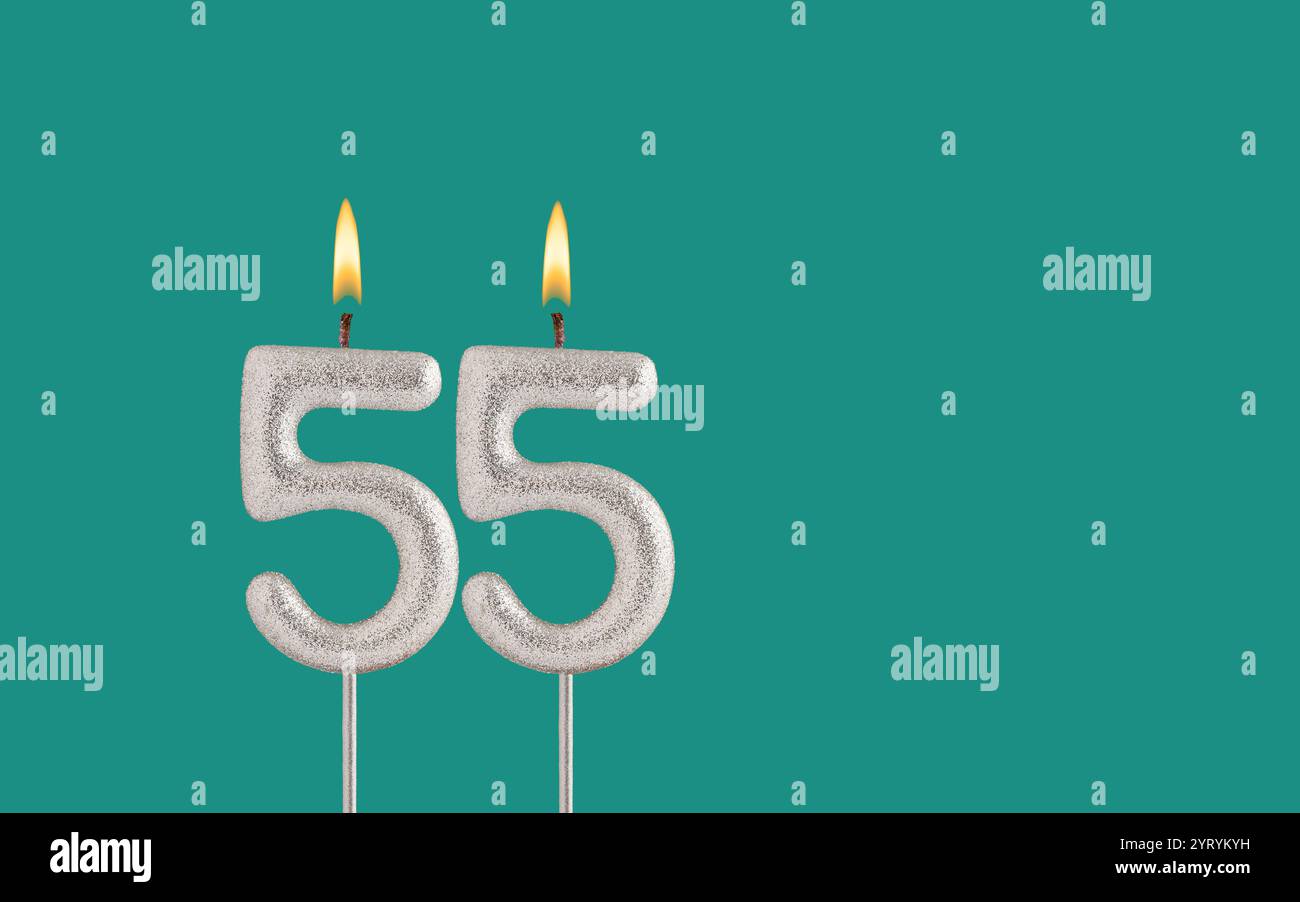 Birthday candle number 55 - Card on a green background Stock Photo - Alamy