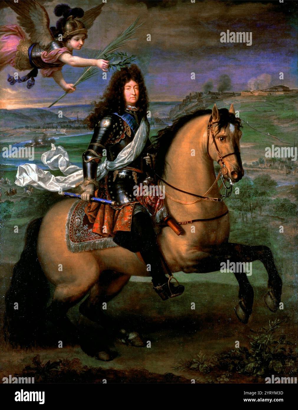 Louis XIV on horseback crowned with Victory before the siege of Namur ...