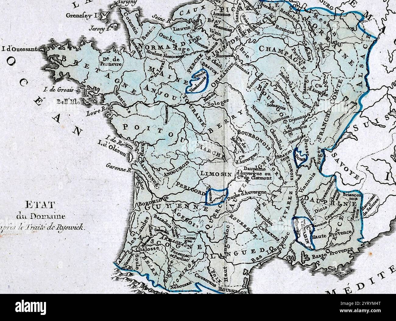 Zannoni Map showing French domains under Louis XIV, after the Peace ...