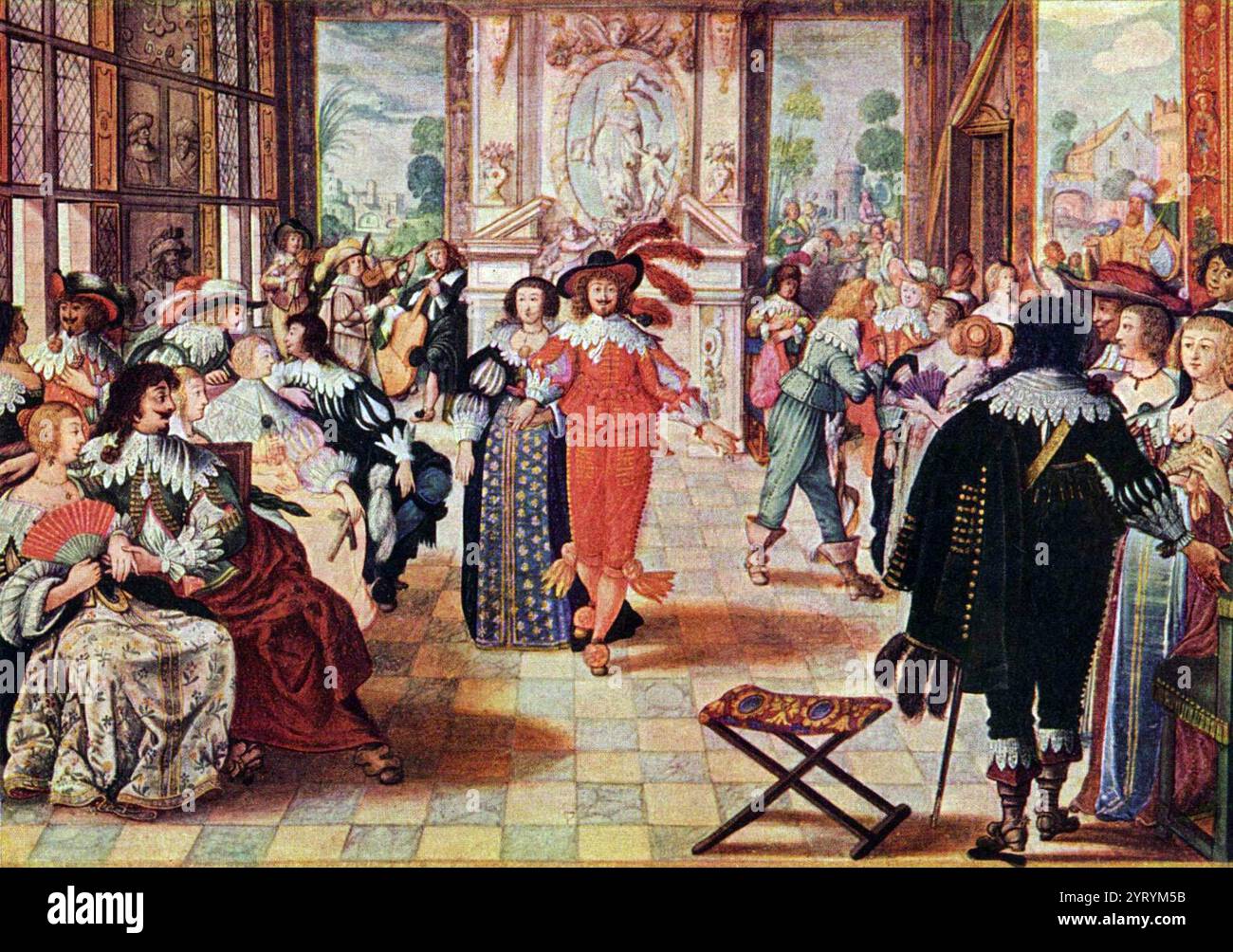 Court gathering in the Royal palace in Paris as King Louis XIV walks ...