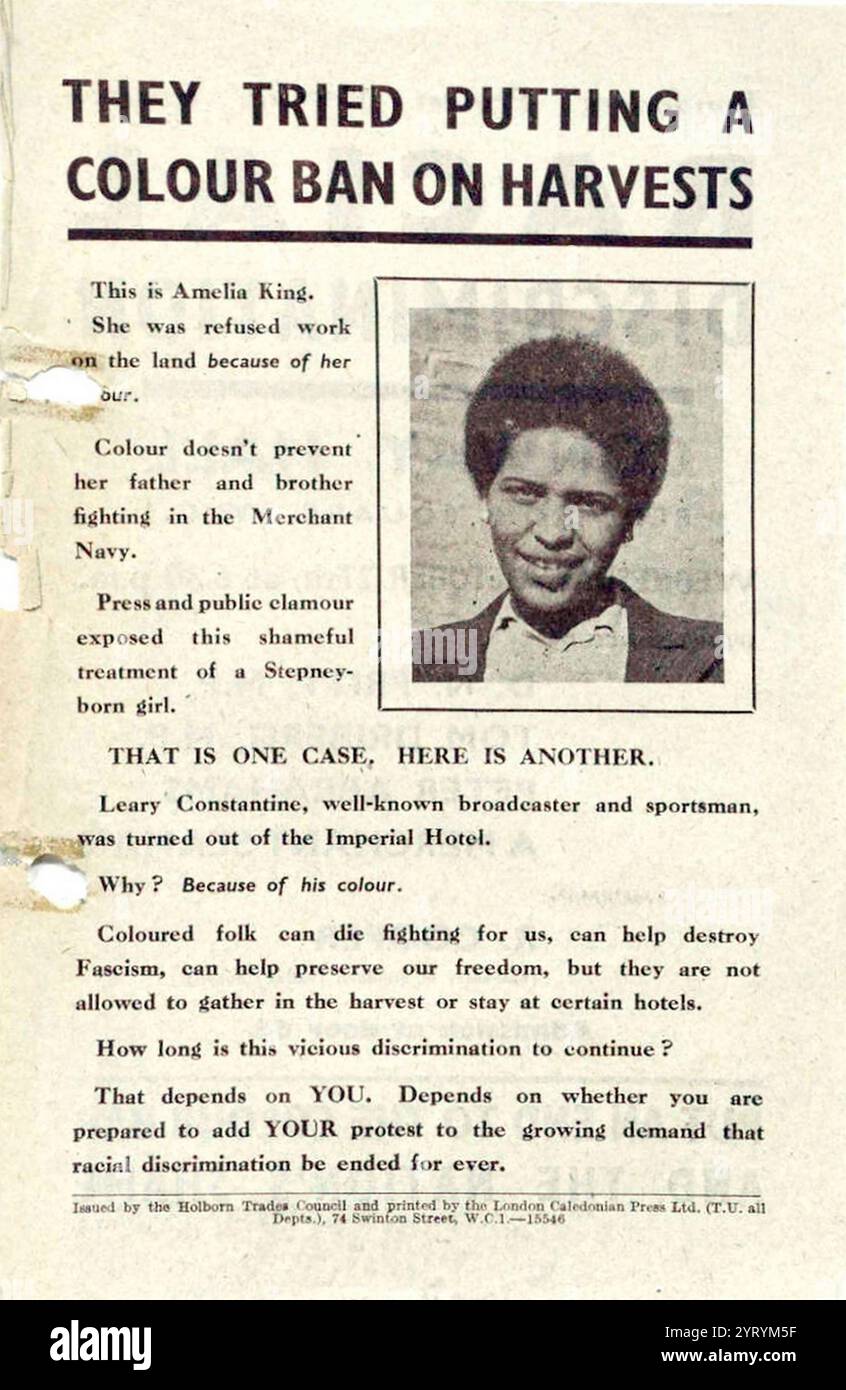 Leaflet issued for a protest meeting, against racial discrimination ...