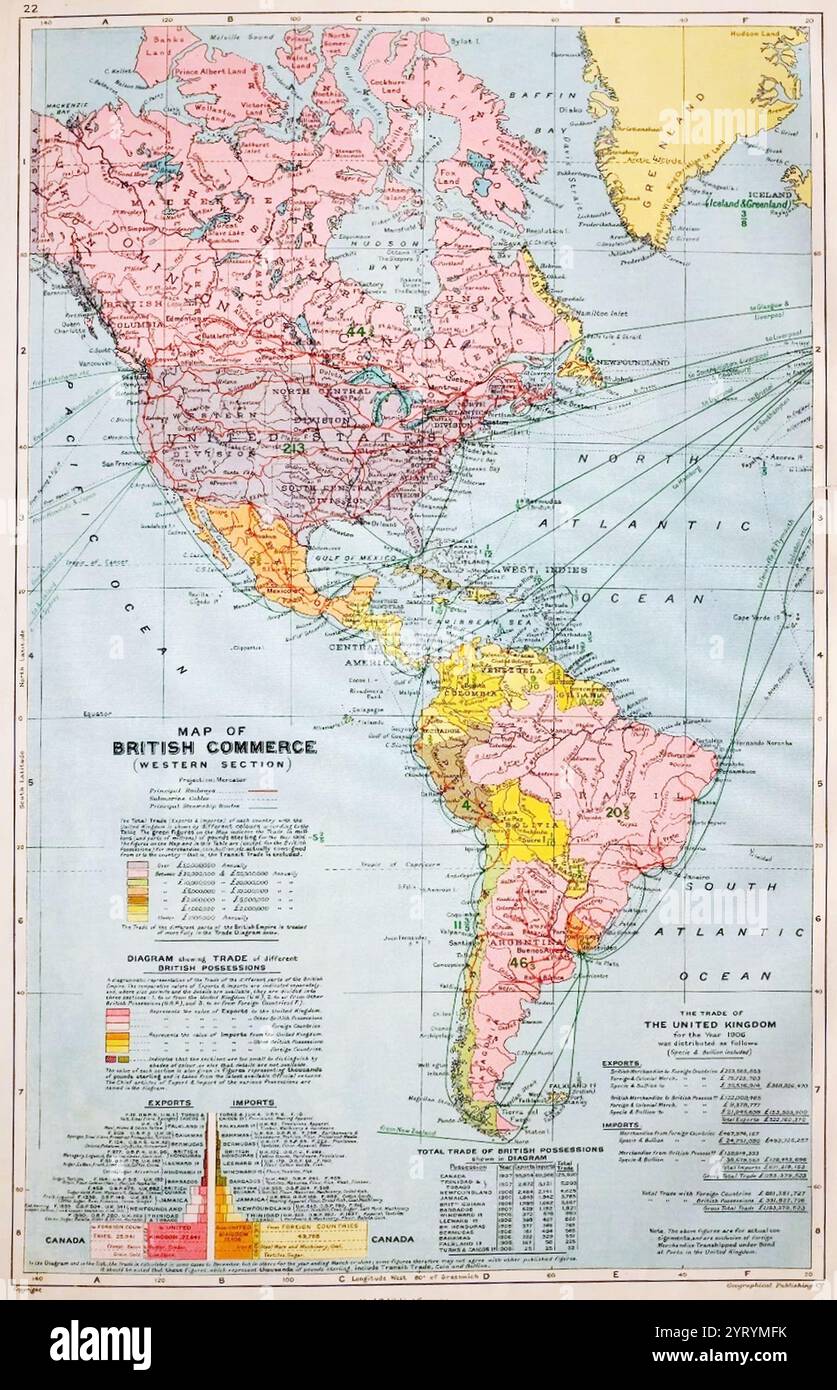 Map showing commerce and trade routes from Britain to Canada and the ...