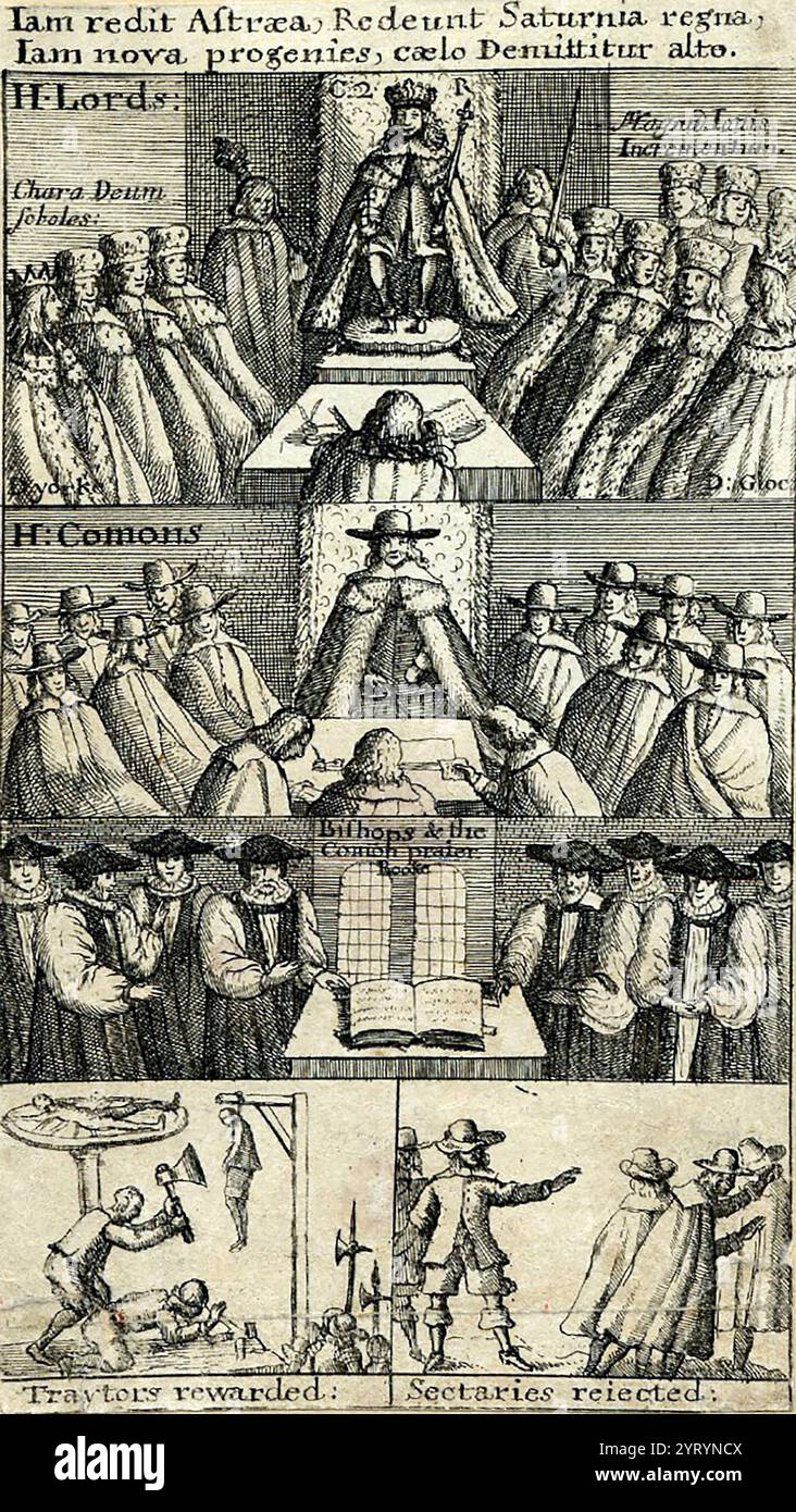 Frontispiece to Giles Duncombe's?Scutum Regale, 1660, showing scenes ...